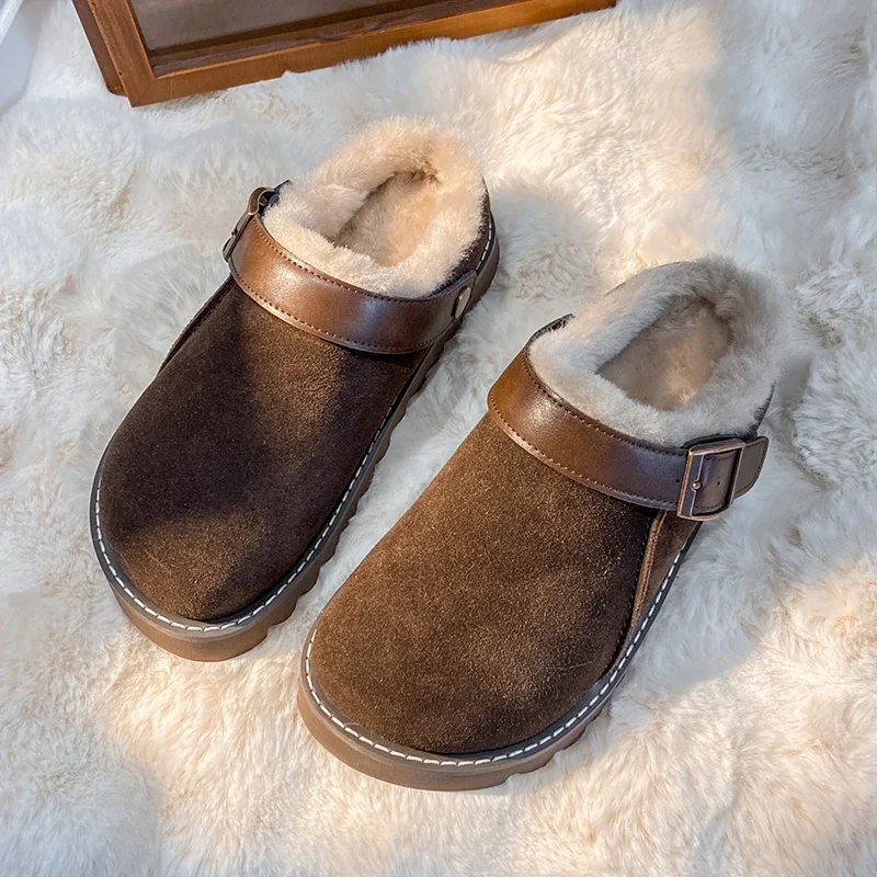 Fur Women Flats Slippers Platform Warm Walking Shoes 2024 Trend Winter ...