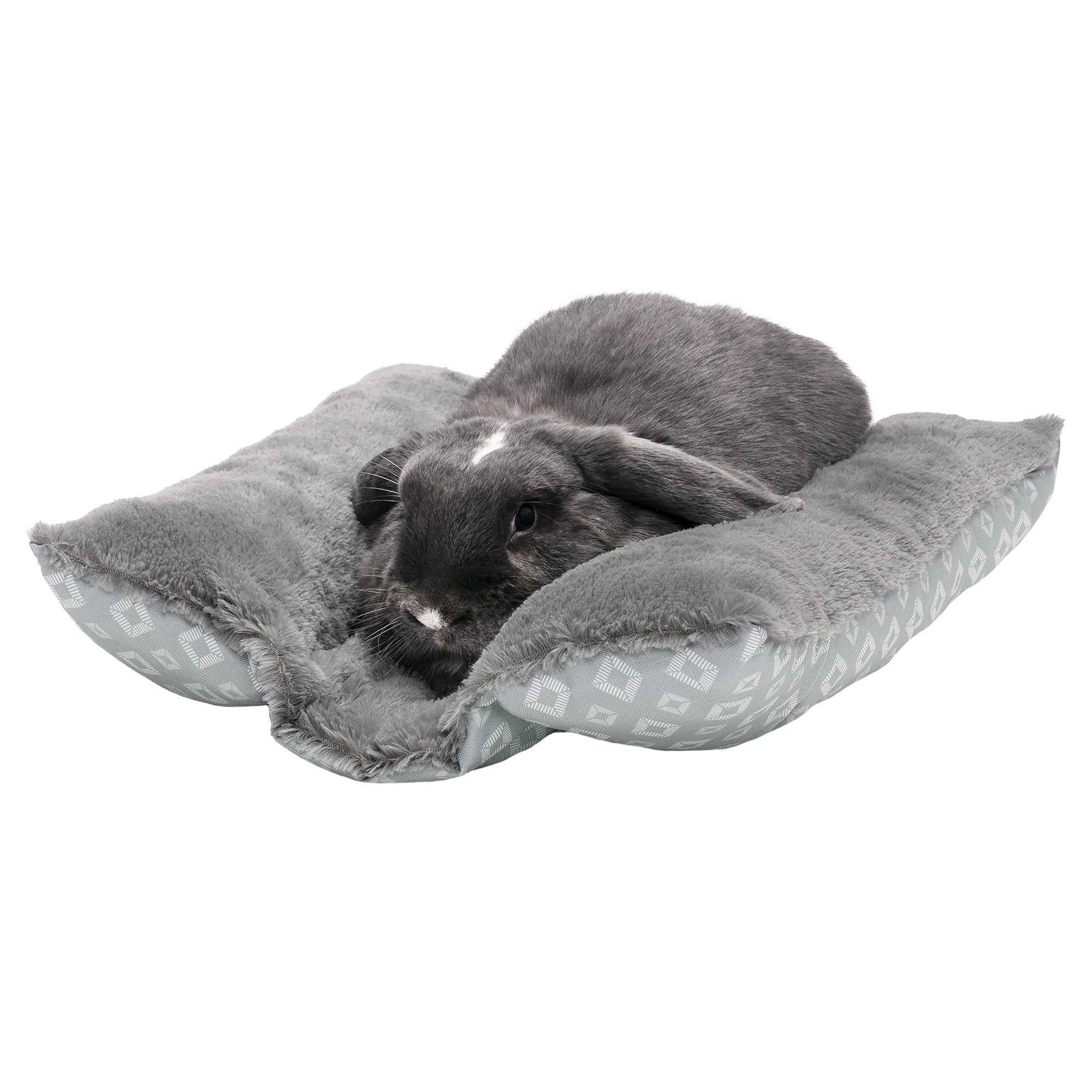 FurHaven Cuddle Loaf Bed Plush Faux Fur and Diamond Print for Rabbits ...