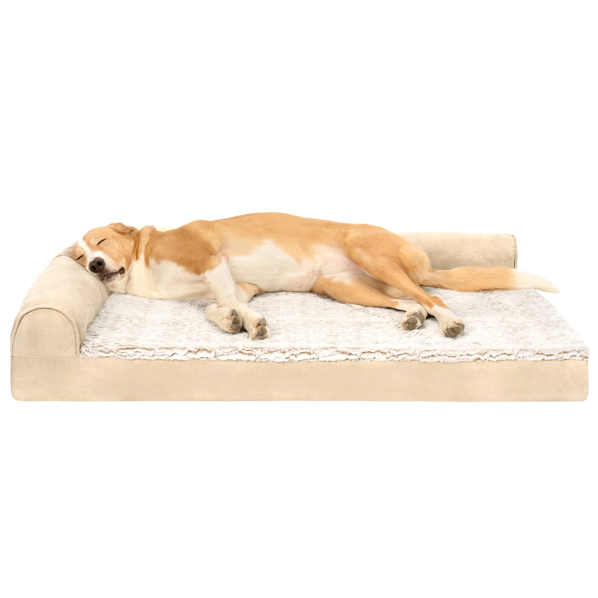 FurHaven Pet Products - Orthopedic Faux Fur & Suede L-Chaise Pet Bed ...