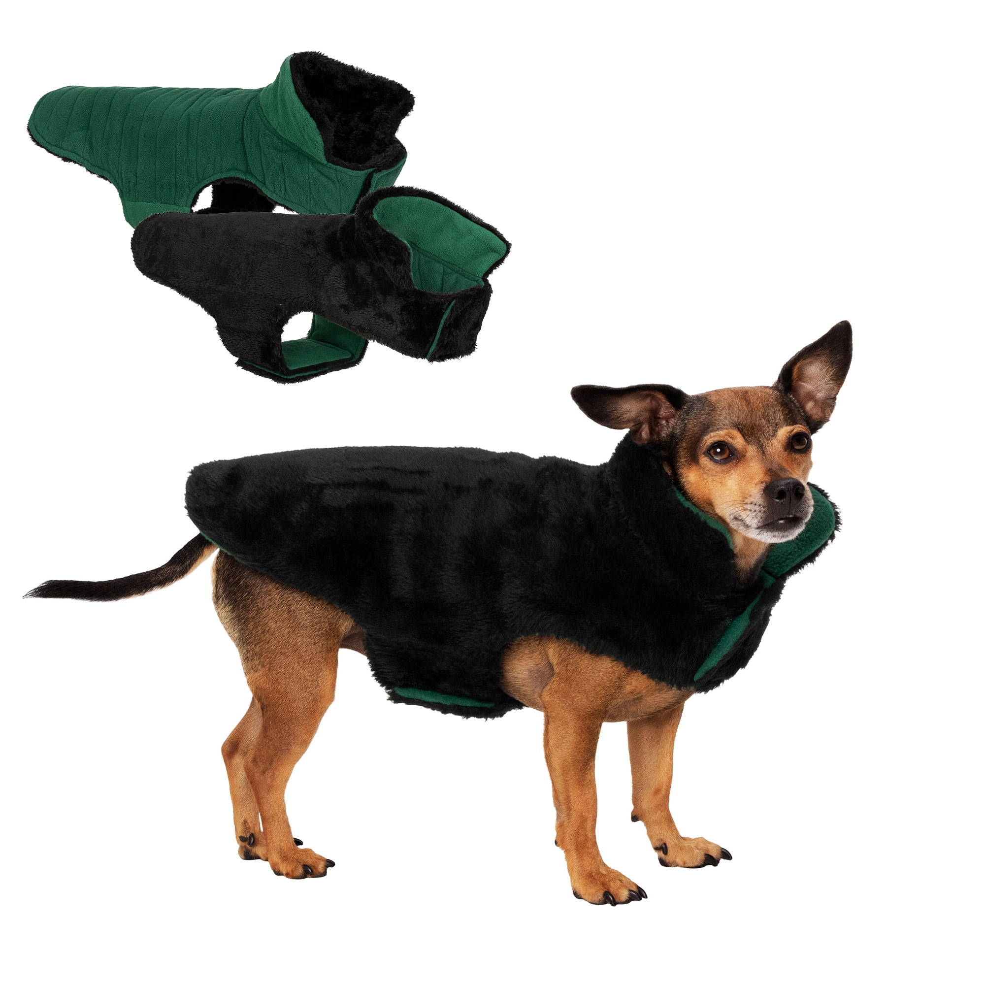 FurHaven Flex-Fit Reversible Plush Faux Fur Dog Coat - Extra Small ...