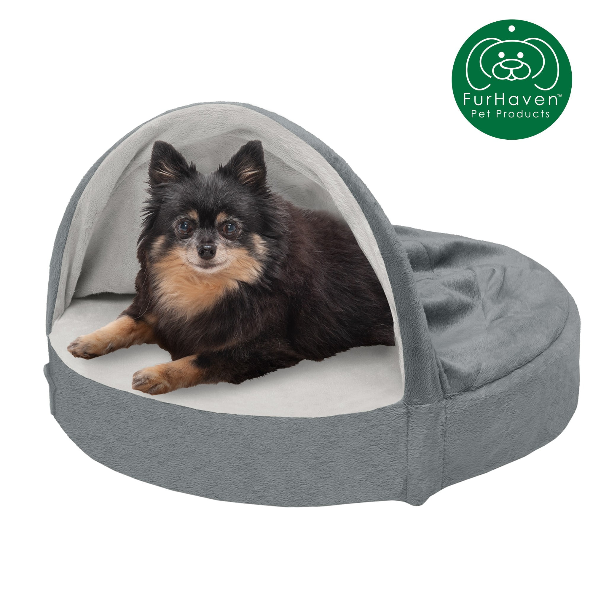 FurHaven Pet Dog Bed | Memory Foam Round Microvelvet Snuggery Burrow ...