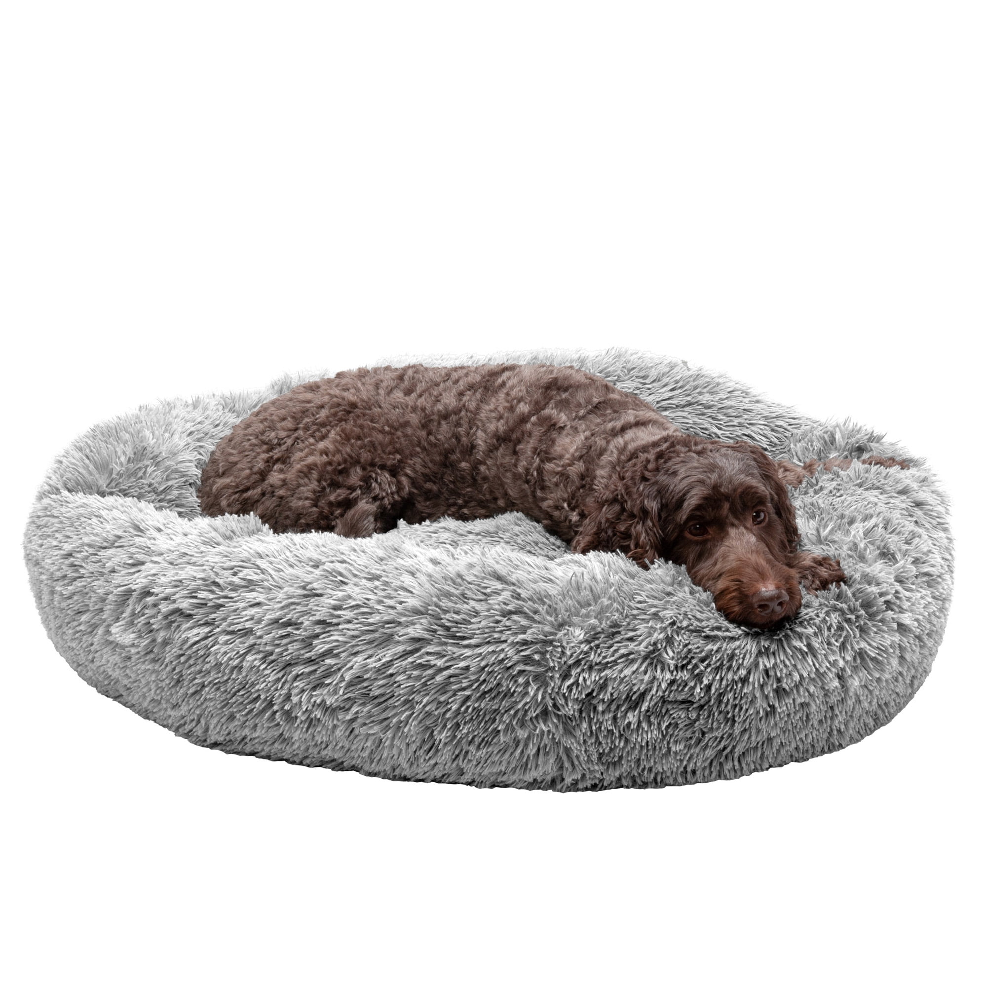 FurHaven Jumbo Size Pillow-Soft Anxiety Pet Bed in Long Faux Fur Donut ...