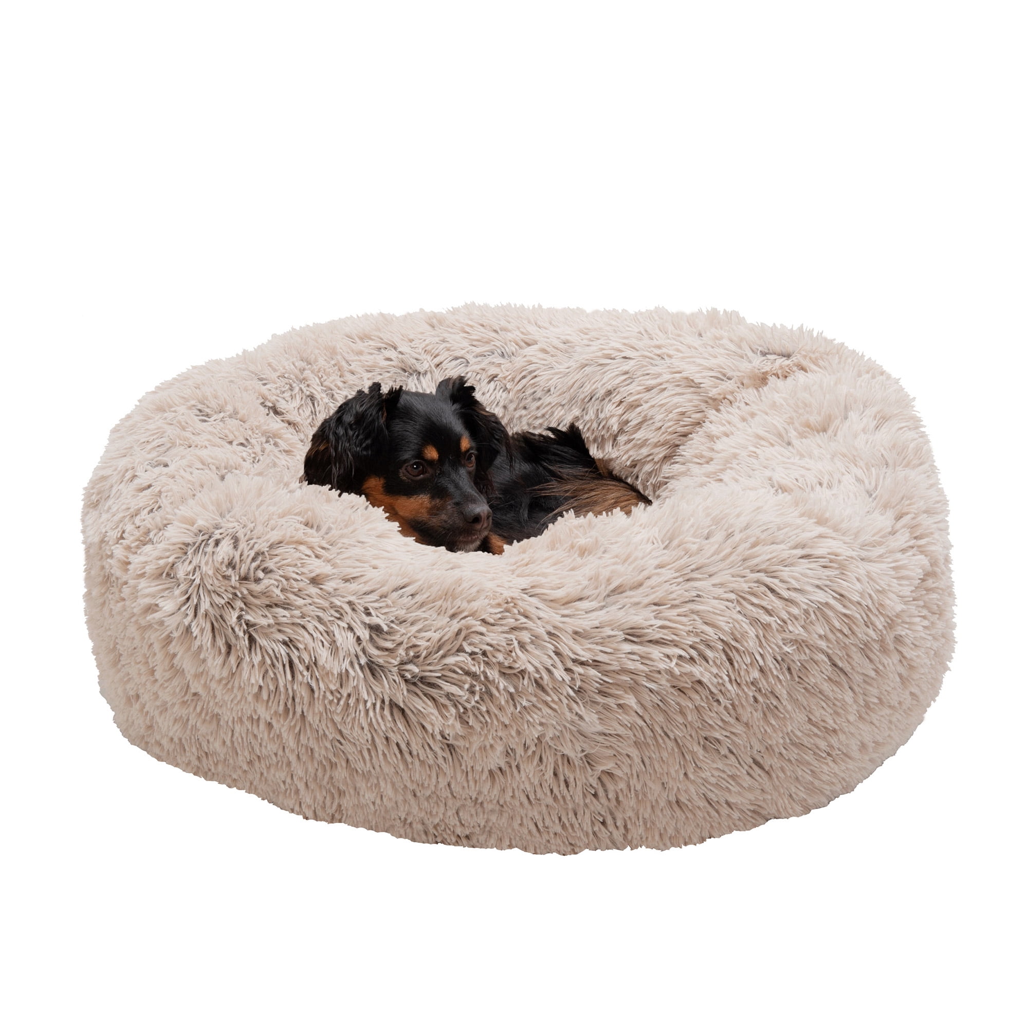 FurHaven Pet Products Calming Cuddler Long Faux Fur Donut Pet Bed for ...
