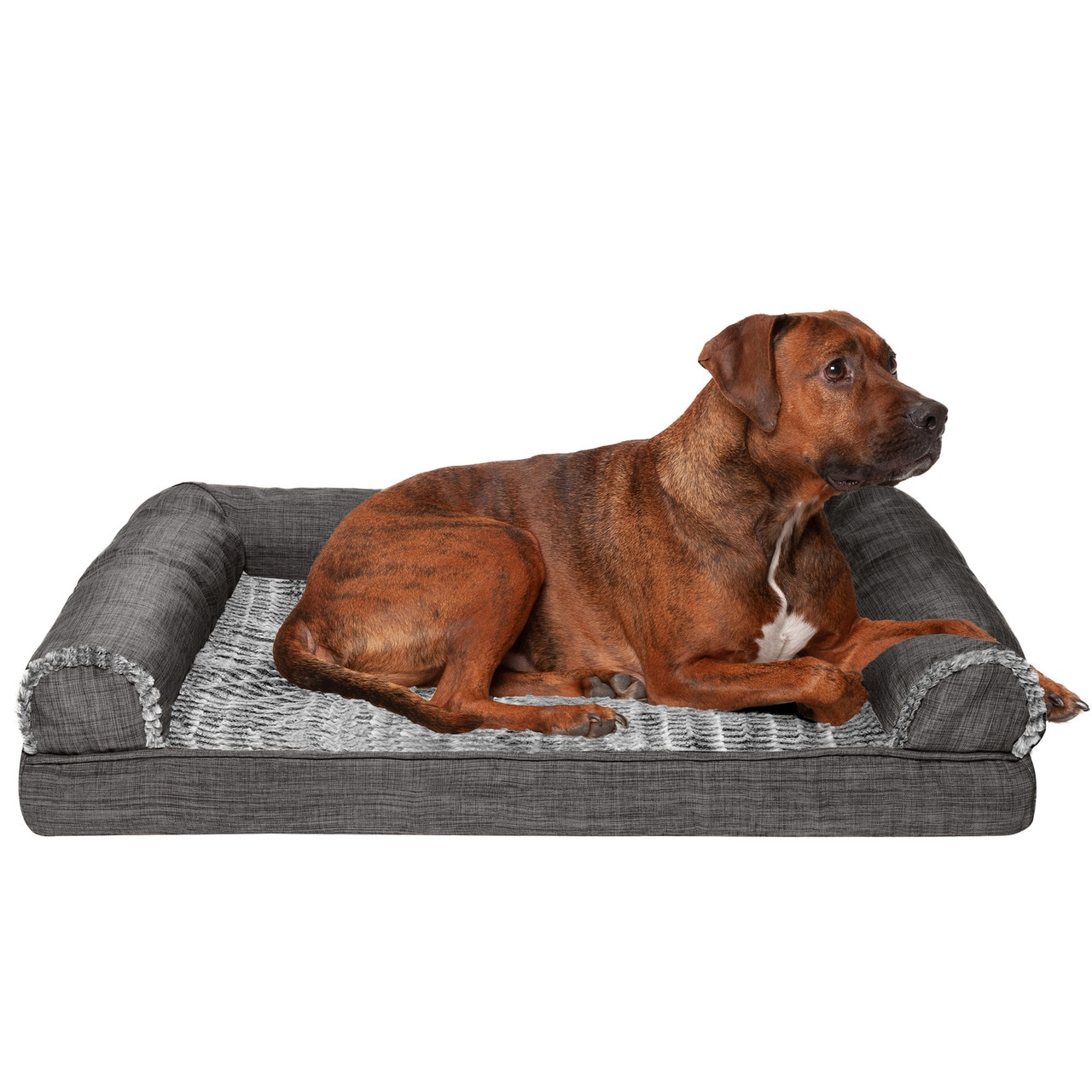 FurHaven Pet Products Luxe Fur & Performance Linen Memory Top Sofa Pet ...