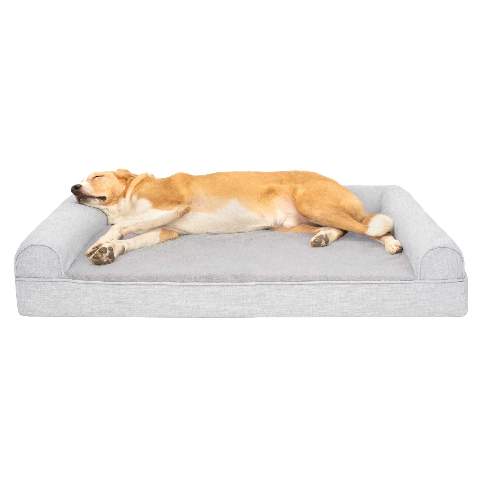 FurHaven Plush & Linen Orthopedic Sofa Pet Bed, Large Bolster Foam ...