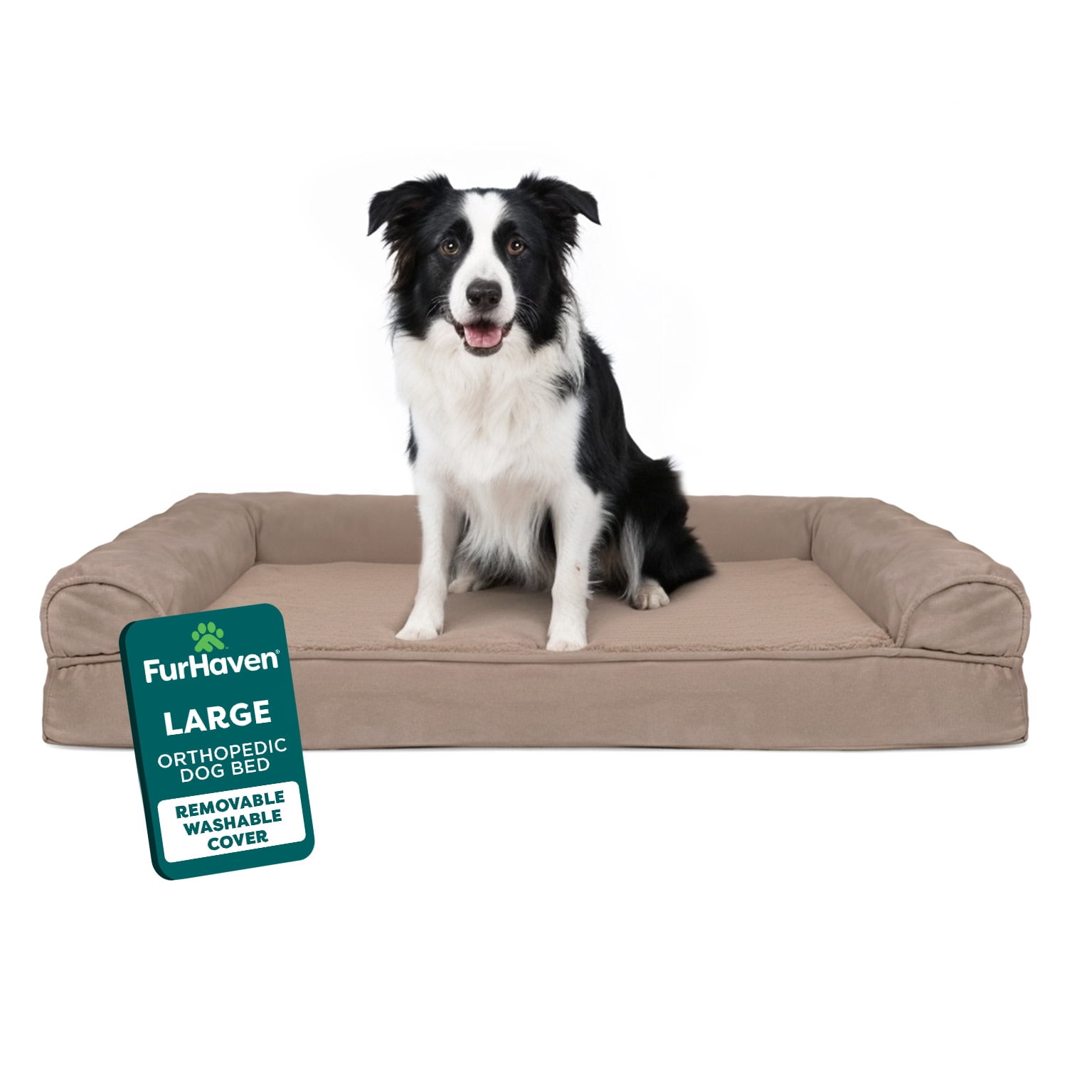 FurHaven Plush & Suede Orthopedic Sofa Pet Bed - Memory Foam, Almondine ...