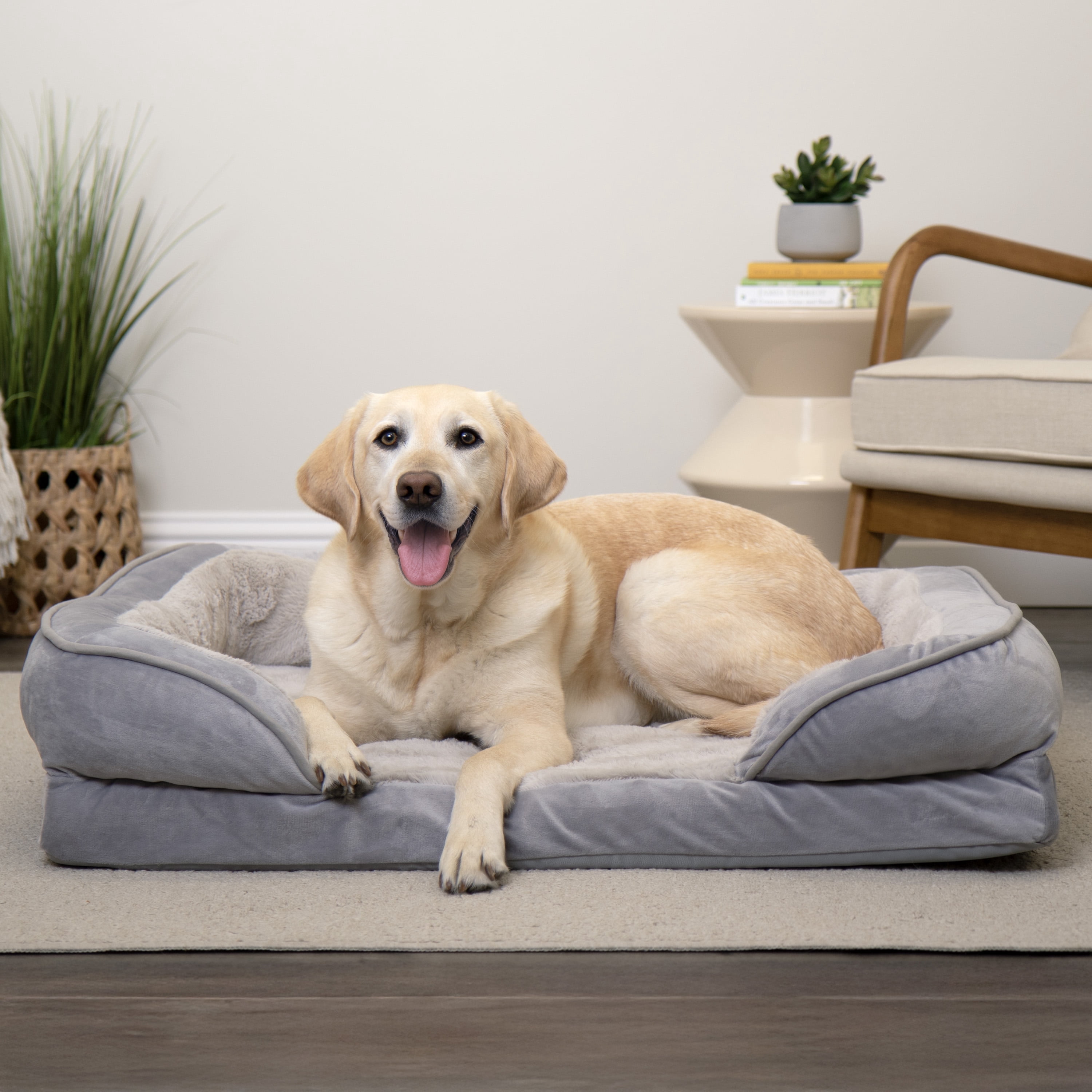 FurHaven Cooling Gel Memory Foam Orthopedic Pet Bed, Velvet Bolster ...