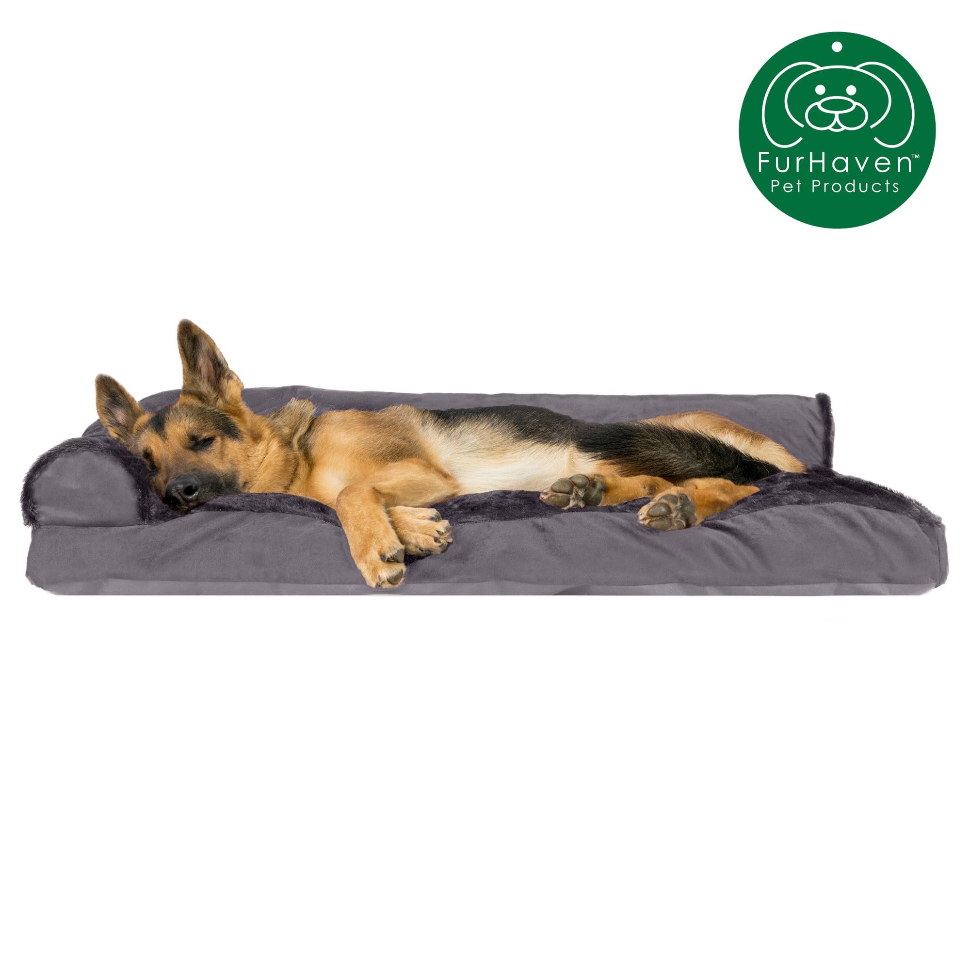 FurHaven | Plush & Velvet Deluxe L-Chaise Lounge Pillow Sofa-Style Pet ...
