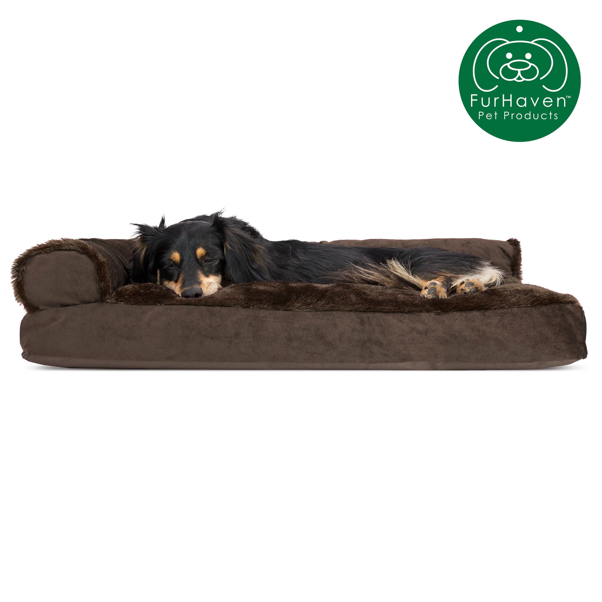 FurHaven | Plush & Velvet Deluxe L-Chaise Lounge Pillow Sofa-Style Pet ...