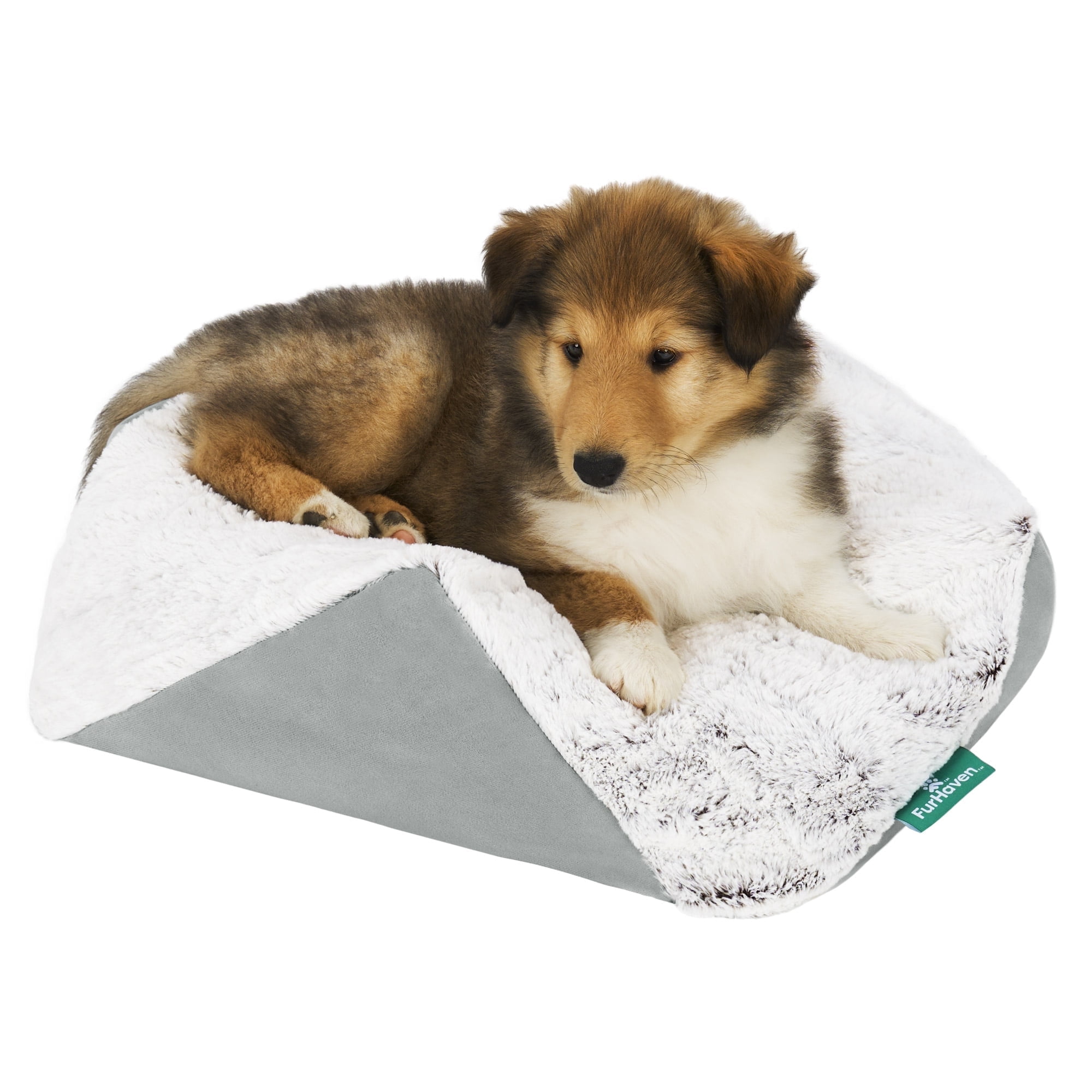 FurHaven Stone-Embossed Faux Fur Pouf Pet Bed for Dogs and Cats - Gray ...