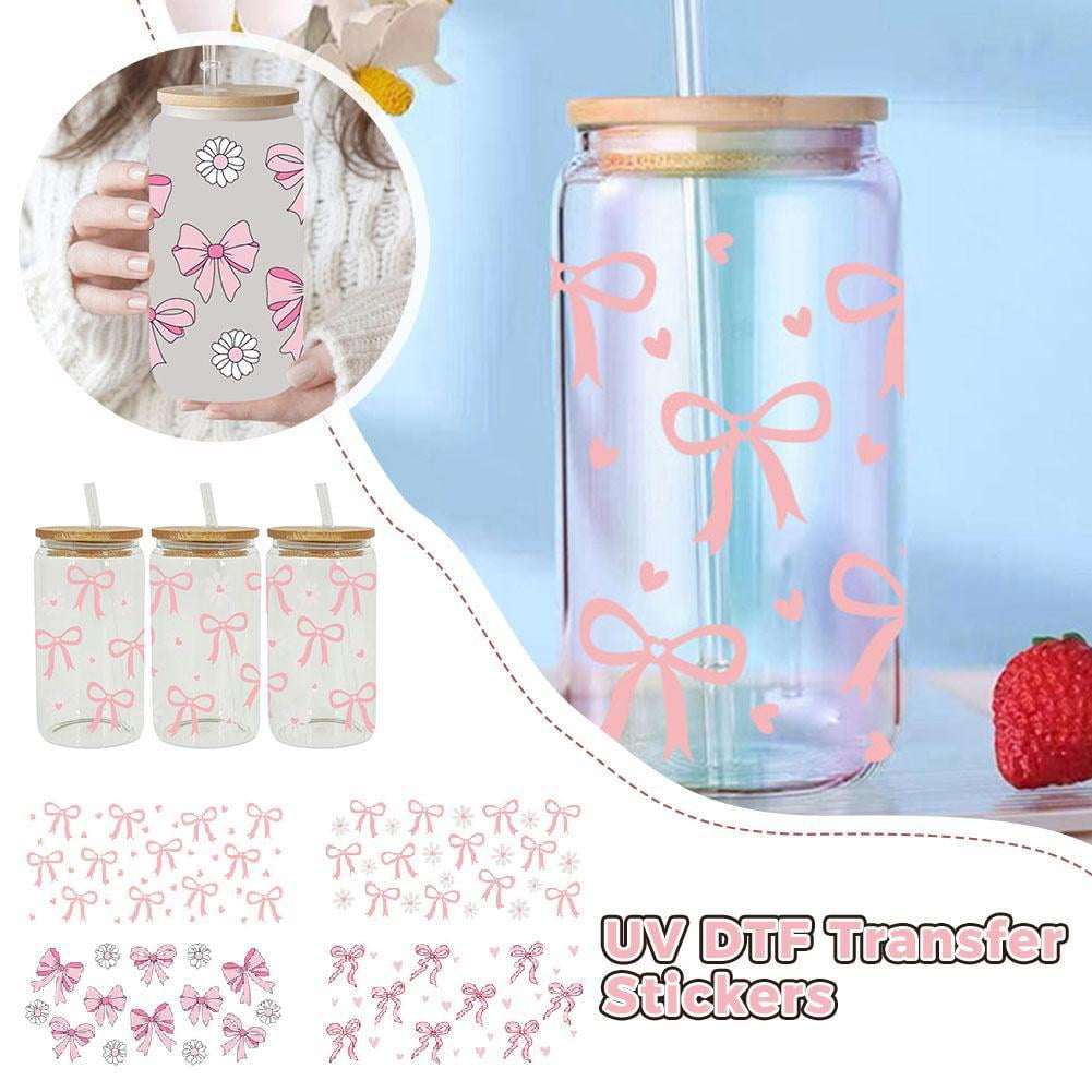 FurNest Cute UV DTF Cup Wraps for 16 oz Glass Water Bottle, Bow Uvdtf ...