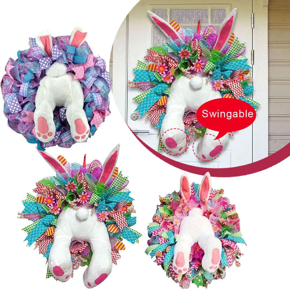 FurNest Easter Bunny Lovely Wreath Colorful Wall Oranments Happy Rabbit ...