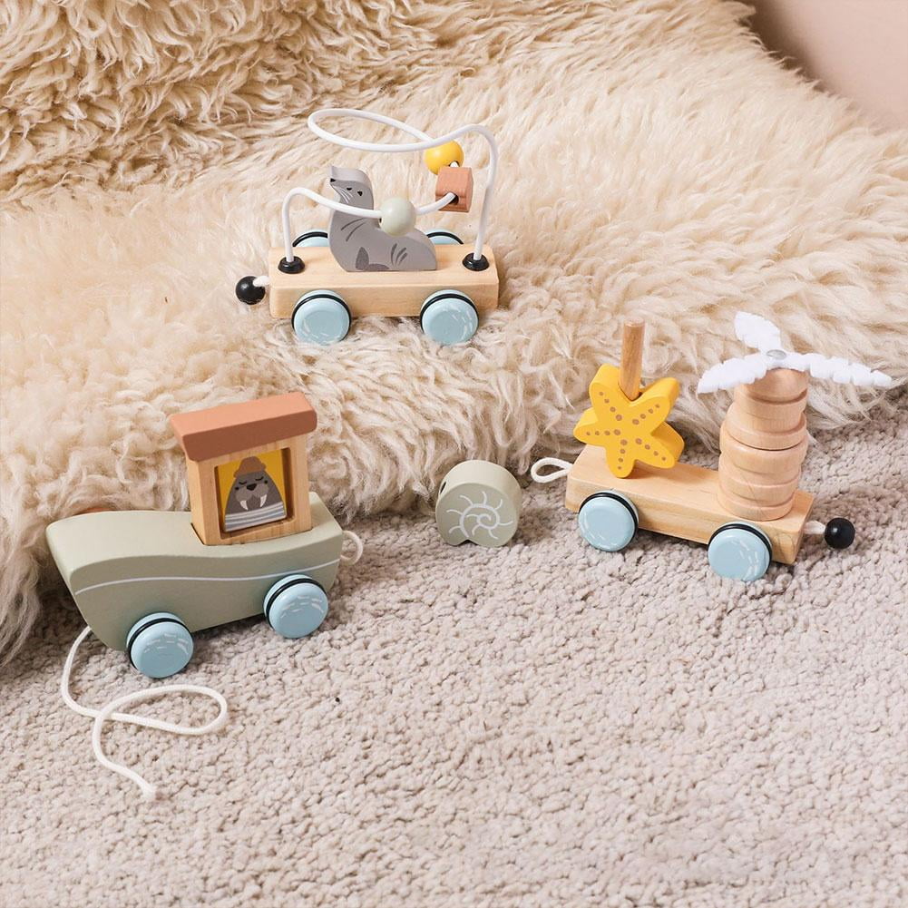 FurNest Kids Wooden Animal Drag Three Train Baby Enlightenment Kids Toy ...