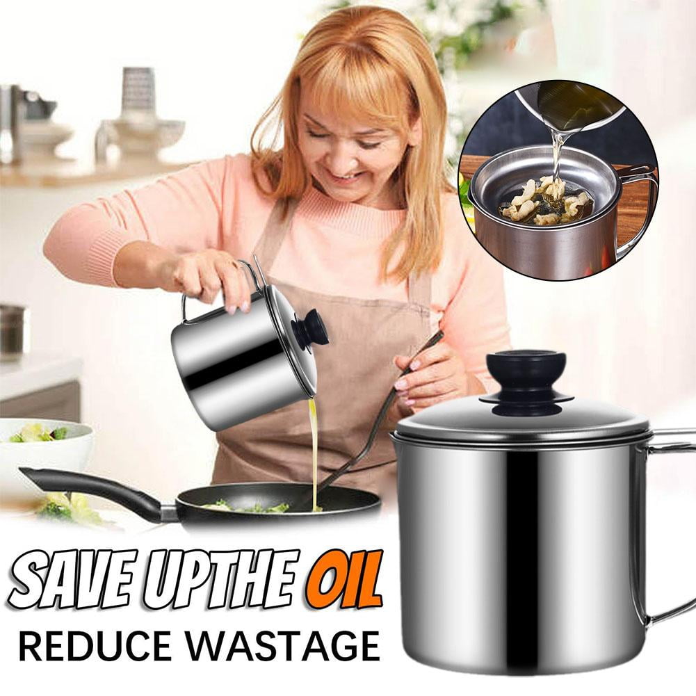 FurNest Kitchen Oil Strainer Pot Steel Grease Container Jug Storage ...