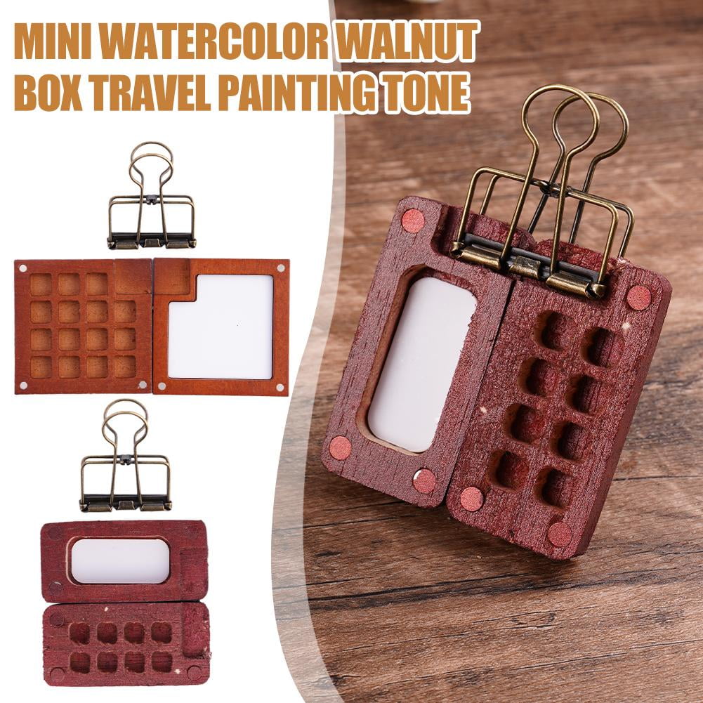 FurNest Mini Walnut Watercolor Paint Box 8-Colors Tiny Palette & Mini ...