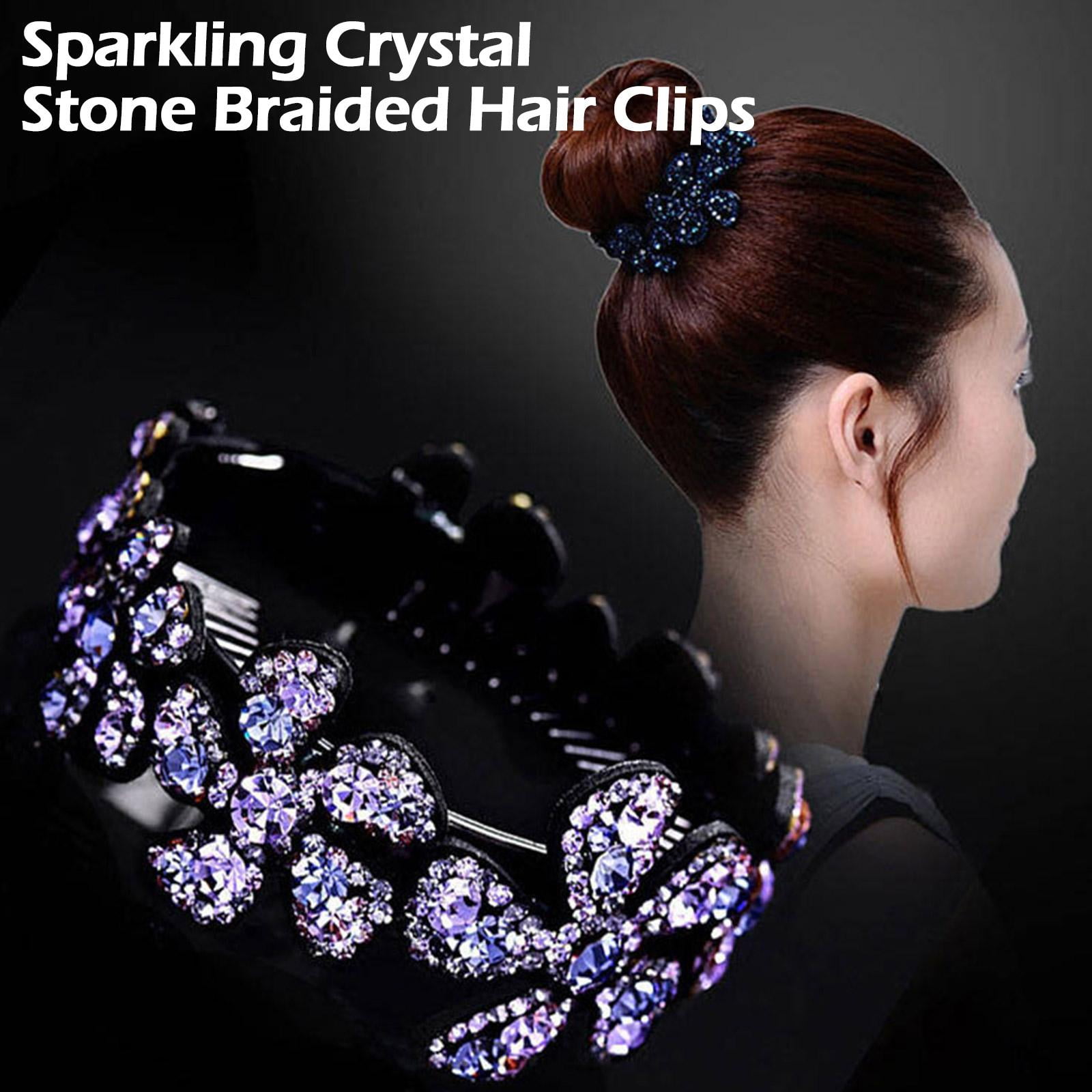 FurNest Sparkling Crystal Stone Braided Hair Clips Rhinestone Hair ...