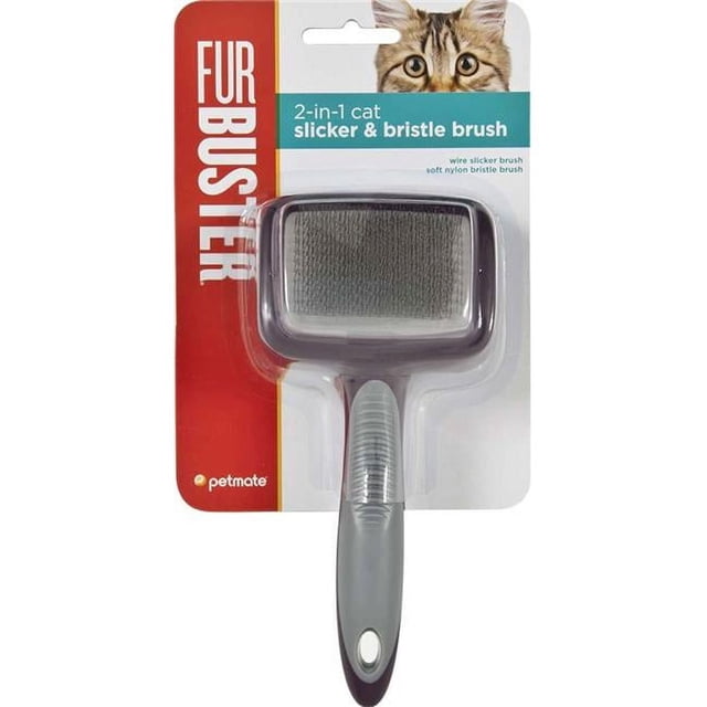 JW Pet Furbuster 2-In-1 Slicker and Bristle Brush for Cats - 1 count ...