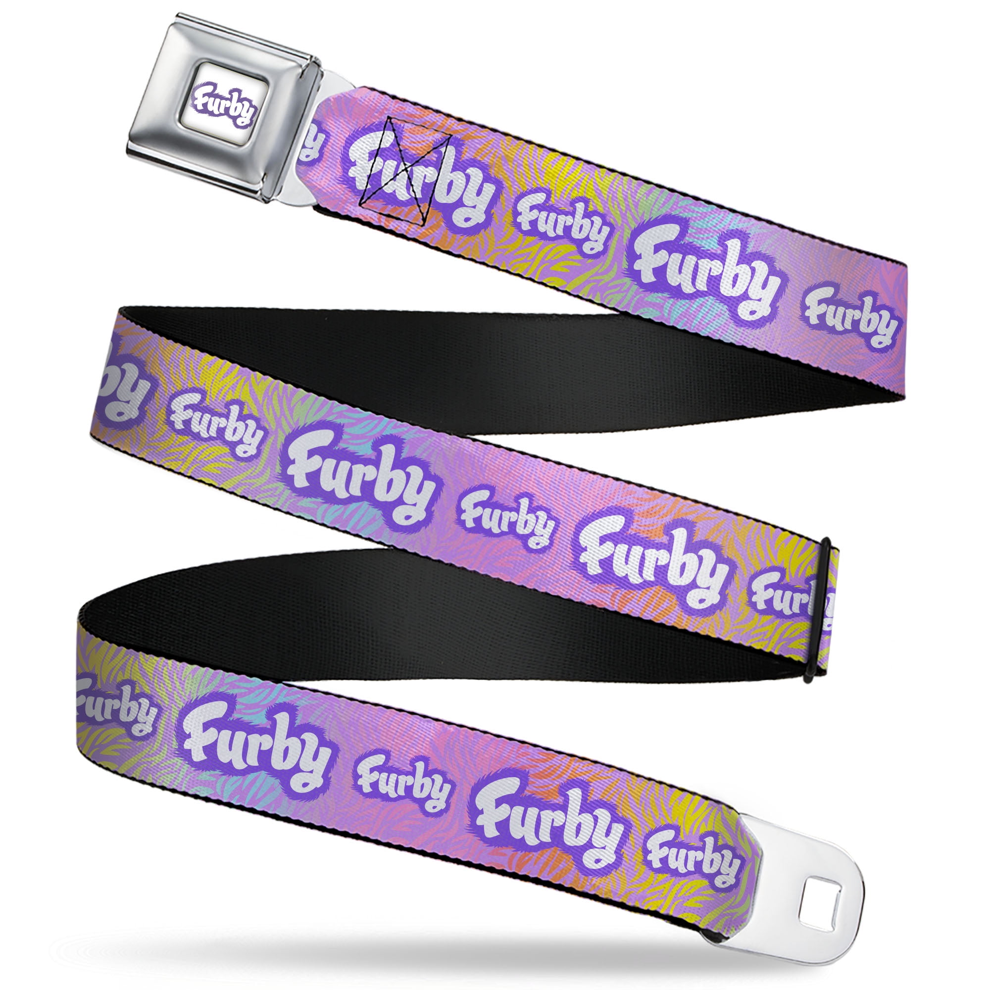 Furby Belt, Seatbelt Buckle Belt, Furby Title Logo Fur Print White ...