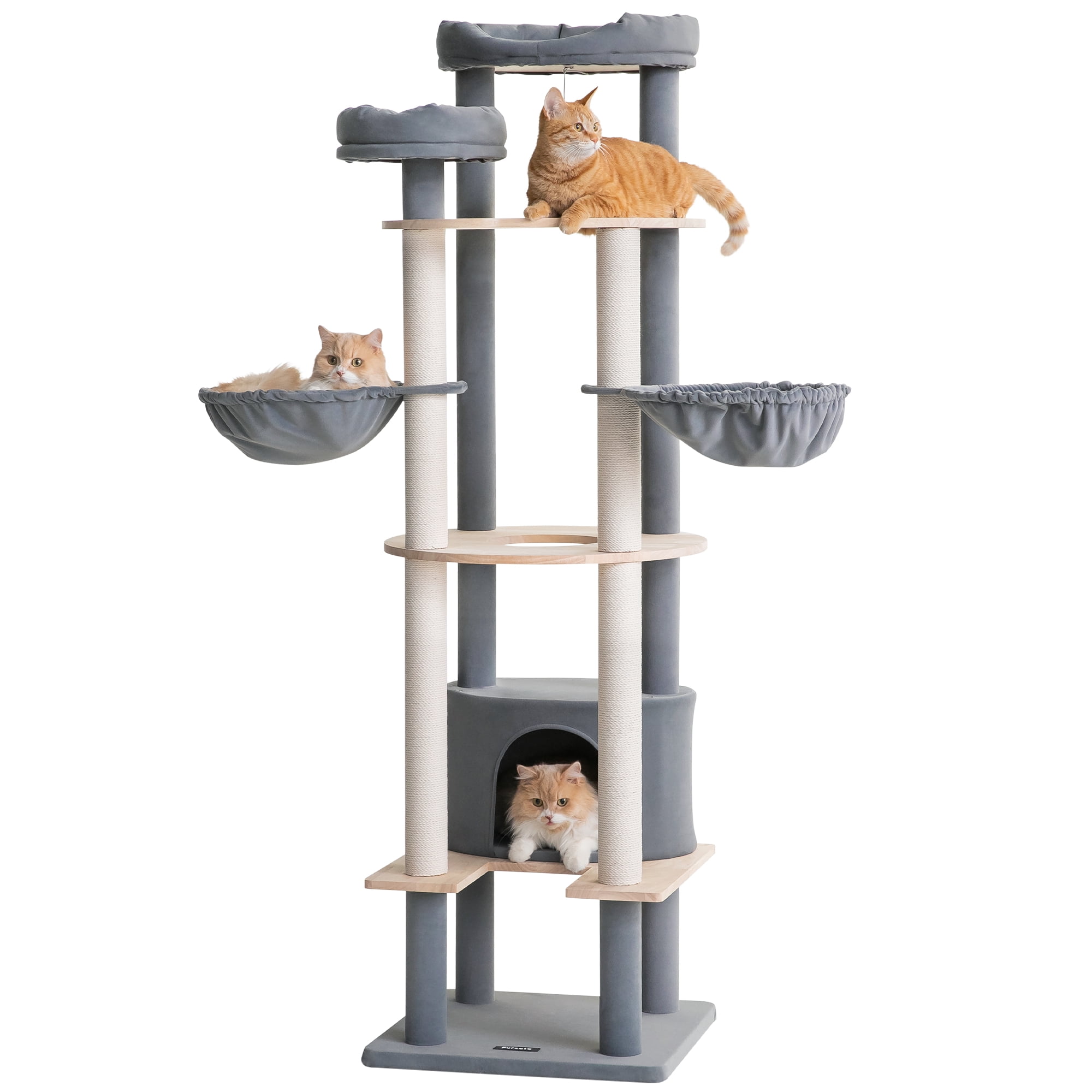Furcato 67-in Kitty Indoor Wood Cat Tree, Modern Cat Tower with Large ...