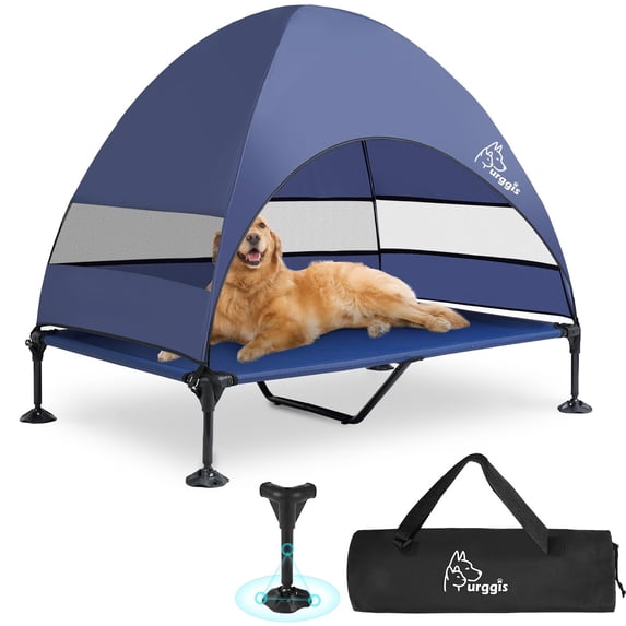 Furggis Elevated Dog Bed with Canopy, Portable Raised Outdoor Dog Bed ...