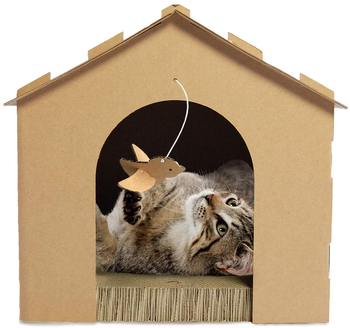 Furhaven Cardboard Cat House w/ Catnip for Indoor Cats, Ft. Scratching ...