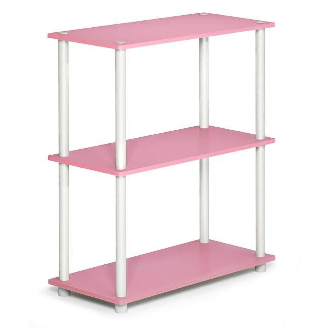 "Furinno Turn-N-Tube Wooden Floor Bookshelves, 29.5""H Pink and White 3 ...