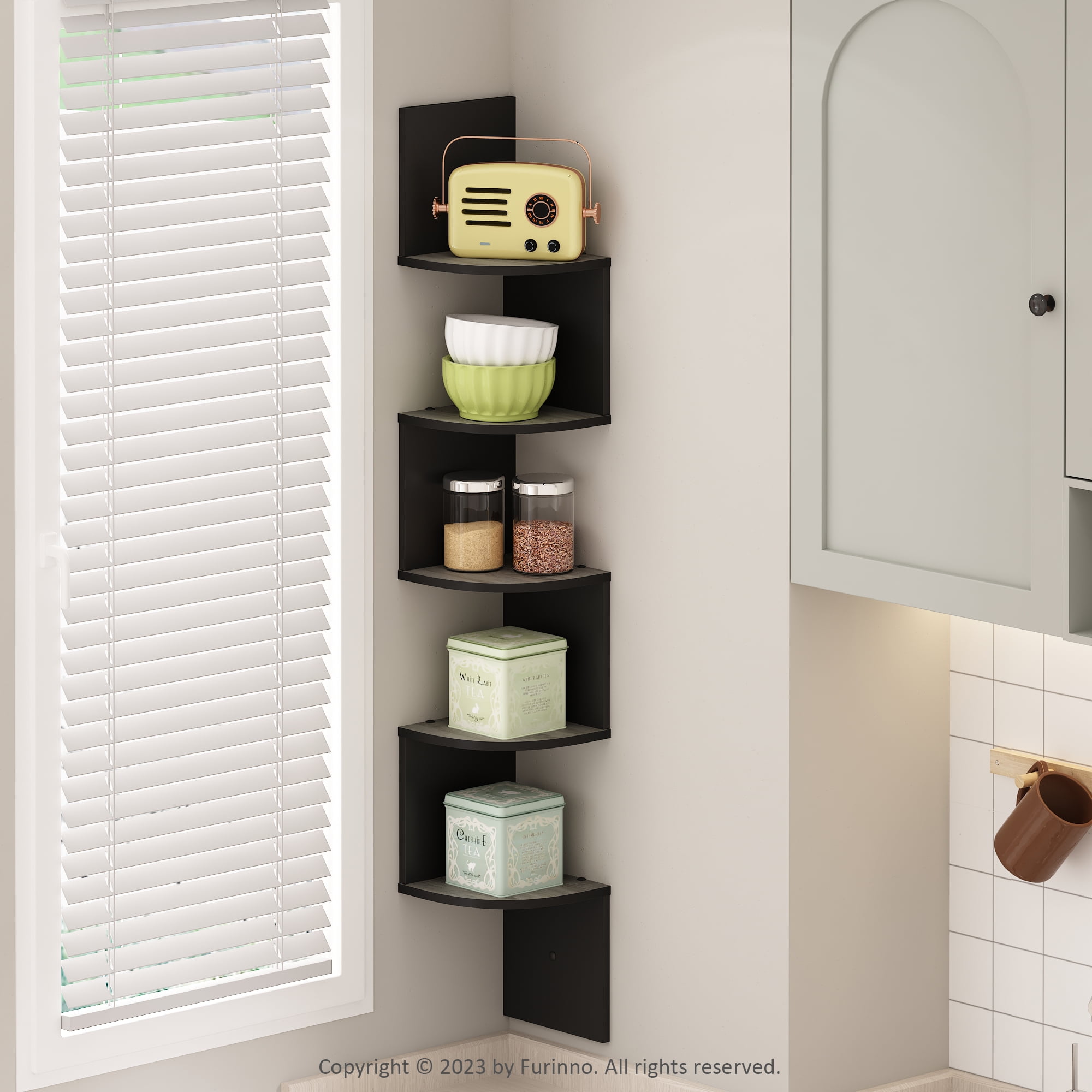 Furinno 5-Tier Floating Corner Shelf, Wall Mount Shelves for Storage ...
