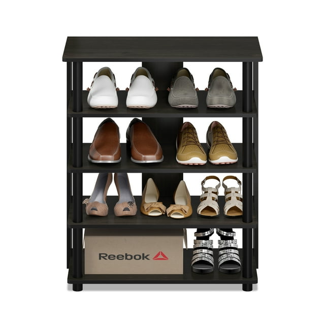 Furinno 5-Tier Turn-N-Tube Wide Shoe Rack, Wood, Brown and Black ...