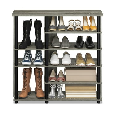 Furinno 5-Tier Turn-N-Tube Wide Shoe Rack, Wood, Brown and Black ...