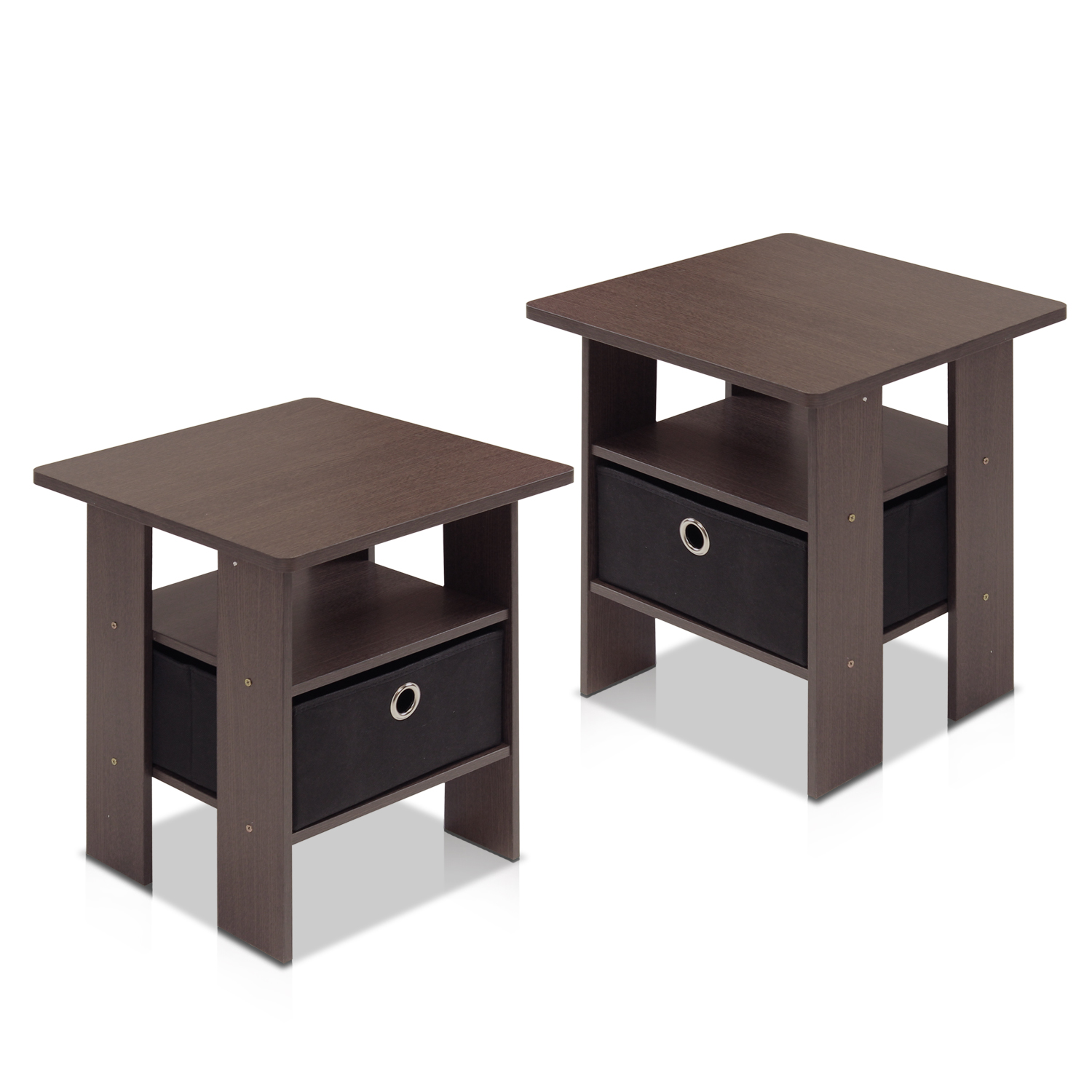 Furinno Turn-N-Tube Tall End Table with Bin, Espresso/Brown, Set of 2 ...