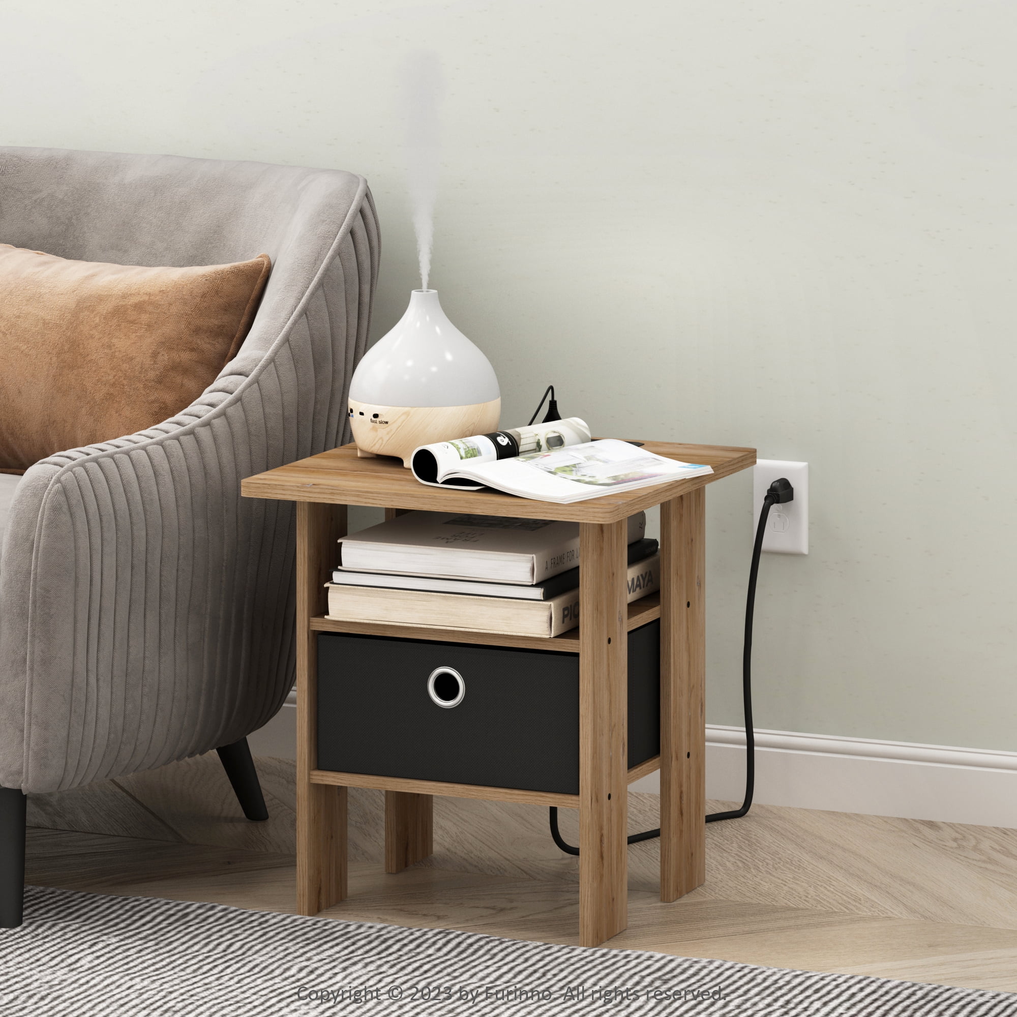 Furinno Andrey USB Type-C Charging Station End Table, Flagstaff Oak ...