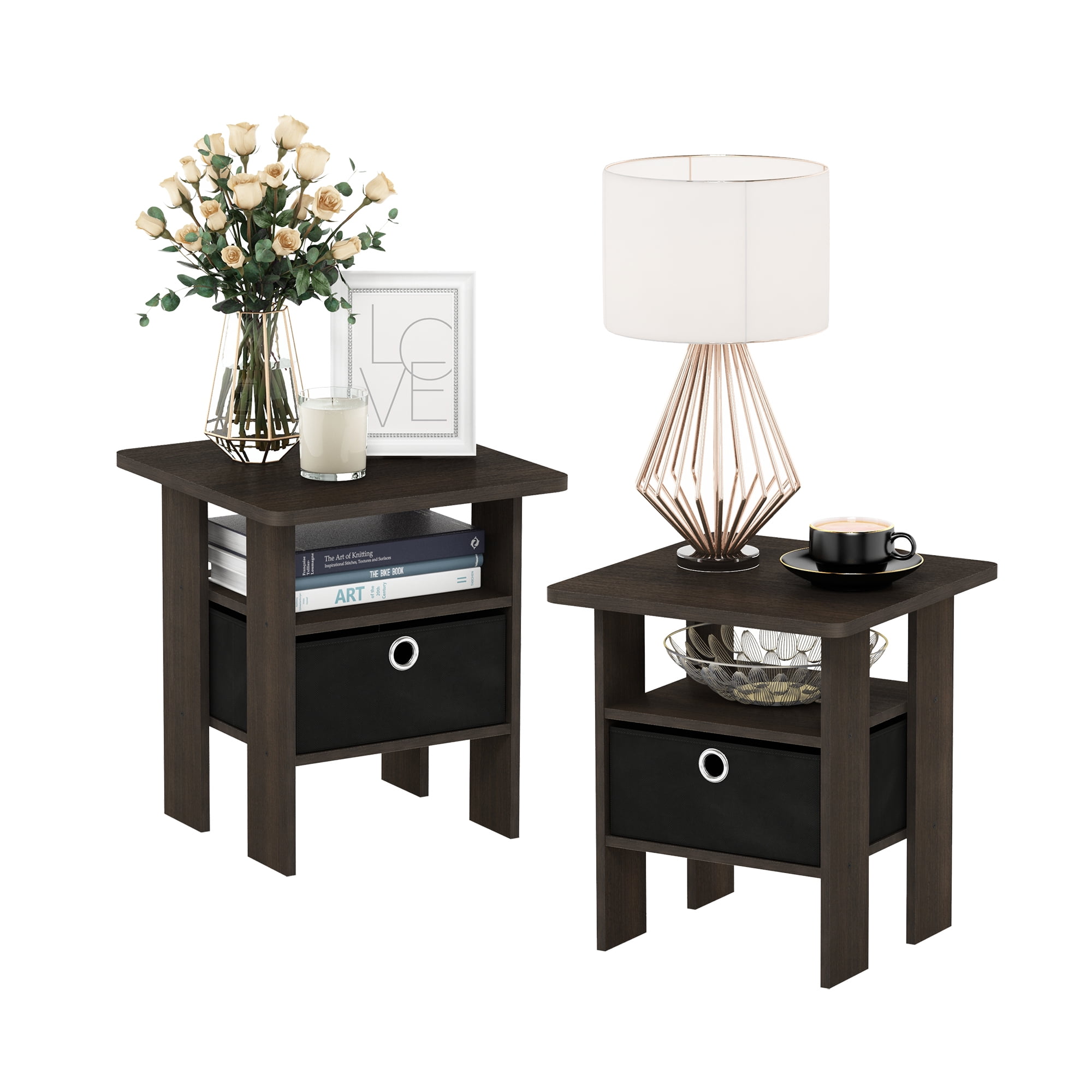 Free Shipping! Furinno Andrey Wood End Table with Bin Drawer in Dark ...