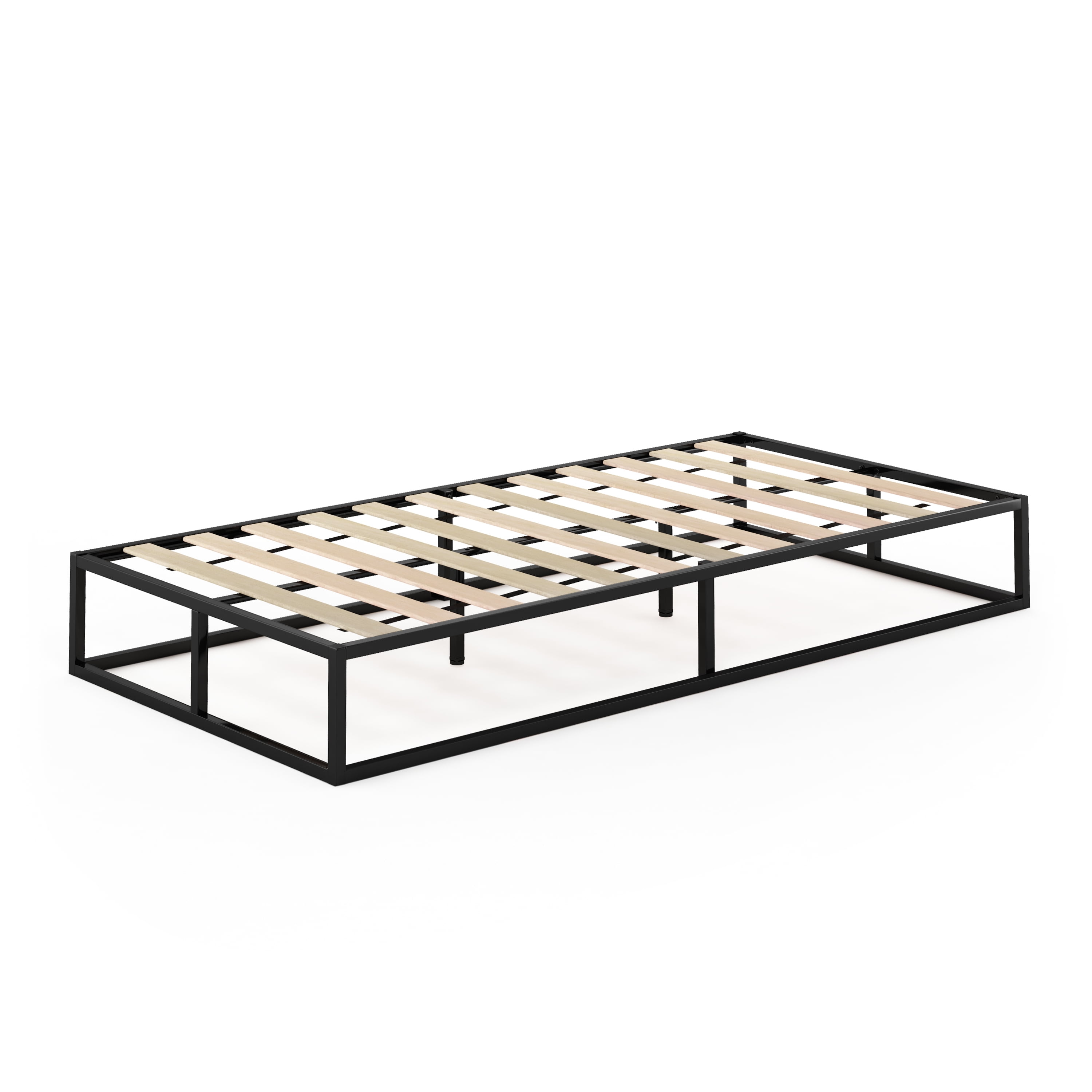 Furinno Angeland Monaco Metal Bed Frame Foundation with Wooden Slats ...