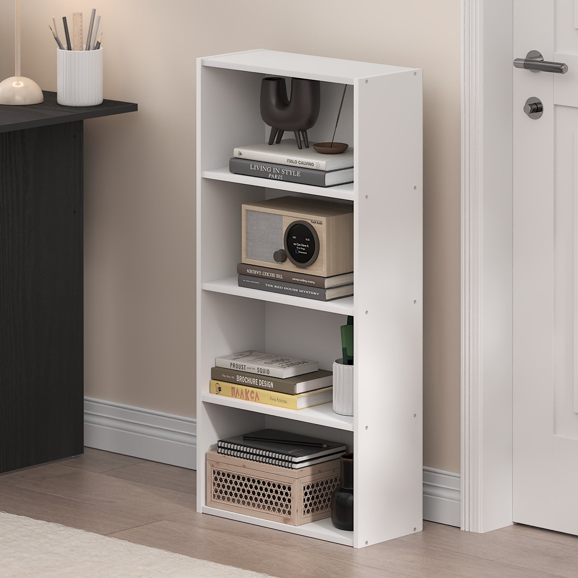 Furinno Basic 4-Tier Open Shelf Bookcase, Bookshelf, Storage Organizer ...