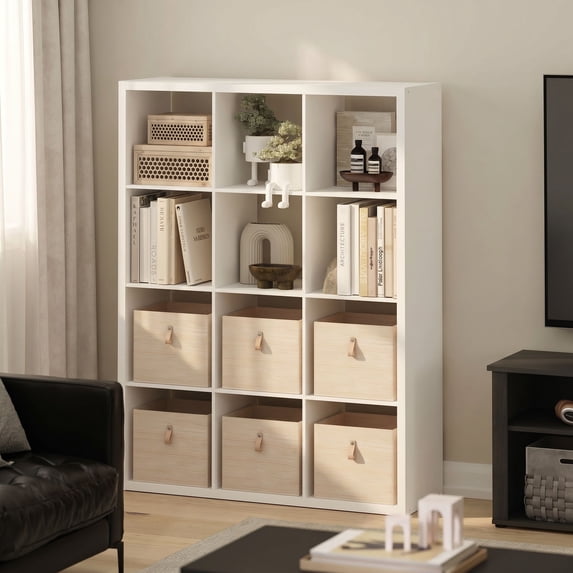 Furinno CUBICLE Book Shelf, 12-Cube Thick Frame Bookshelf, Reversible ...