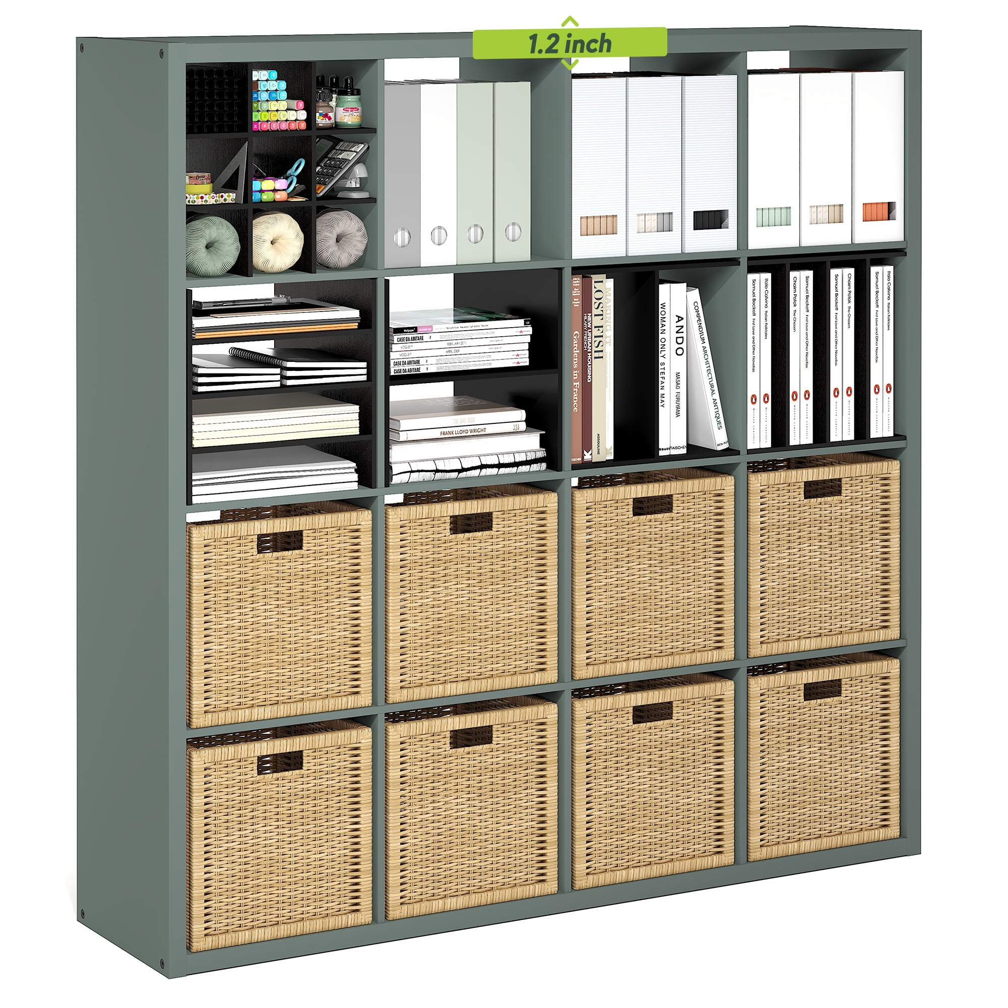 Furinno CUBICLE Book Shelf, 16-Cube Thick Frame Bookshelf, Reversible ...
