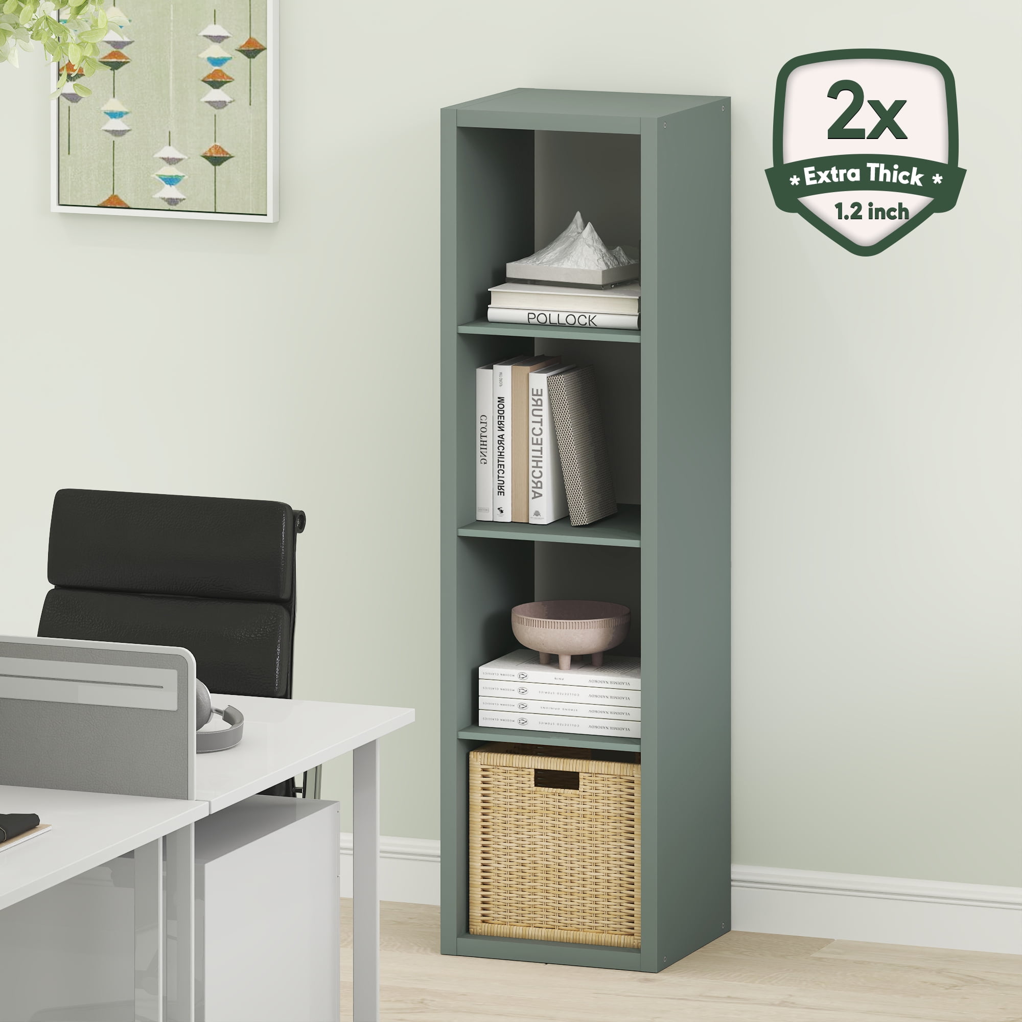 Furinno CUBICLE 4-Cube Thick Frame Reversible Open Back Bookcase Sage ...
