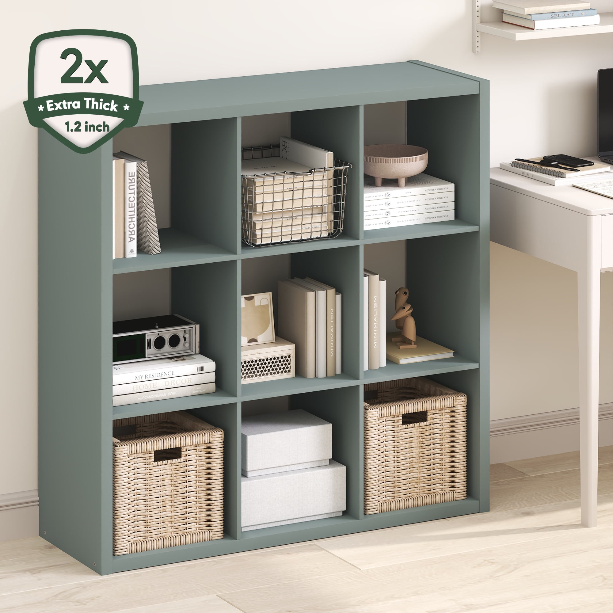 Furinno CUBICLE Book Shelf, 9-Cube Thick Frame Bookshelf, Reversible ...