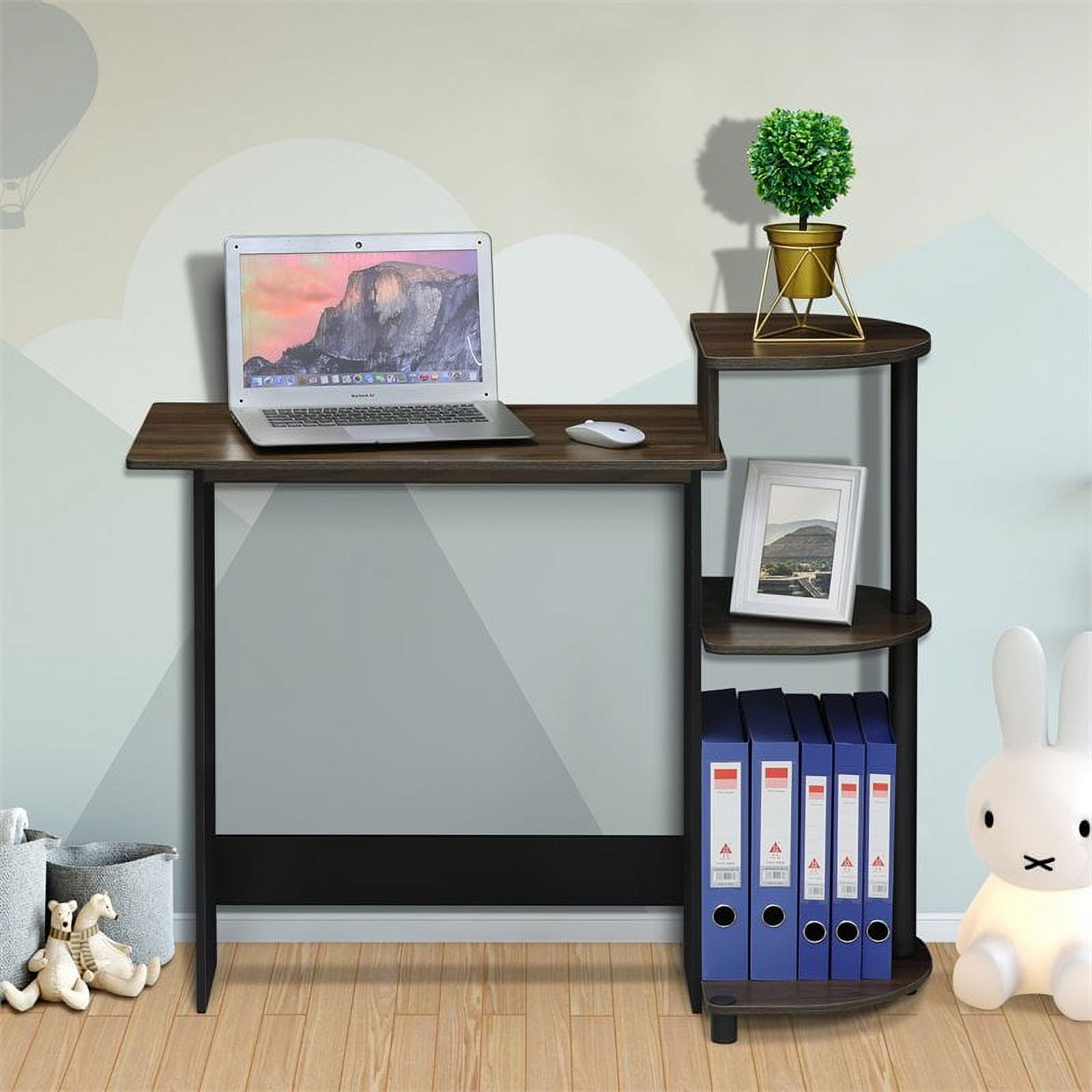 Furinno Compact Computer Desk with Shelves, Columbia Walnut/Black ...