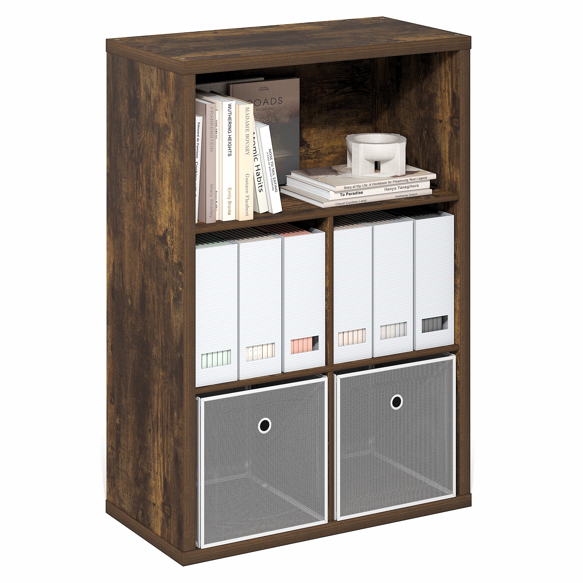 Furinno Cubicle Closed Back Storage Organizer 5-Cube in Amber Pine ...