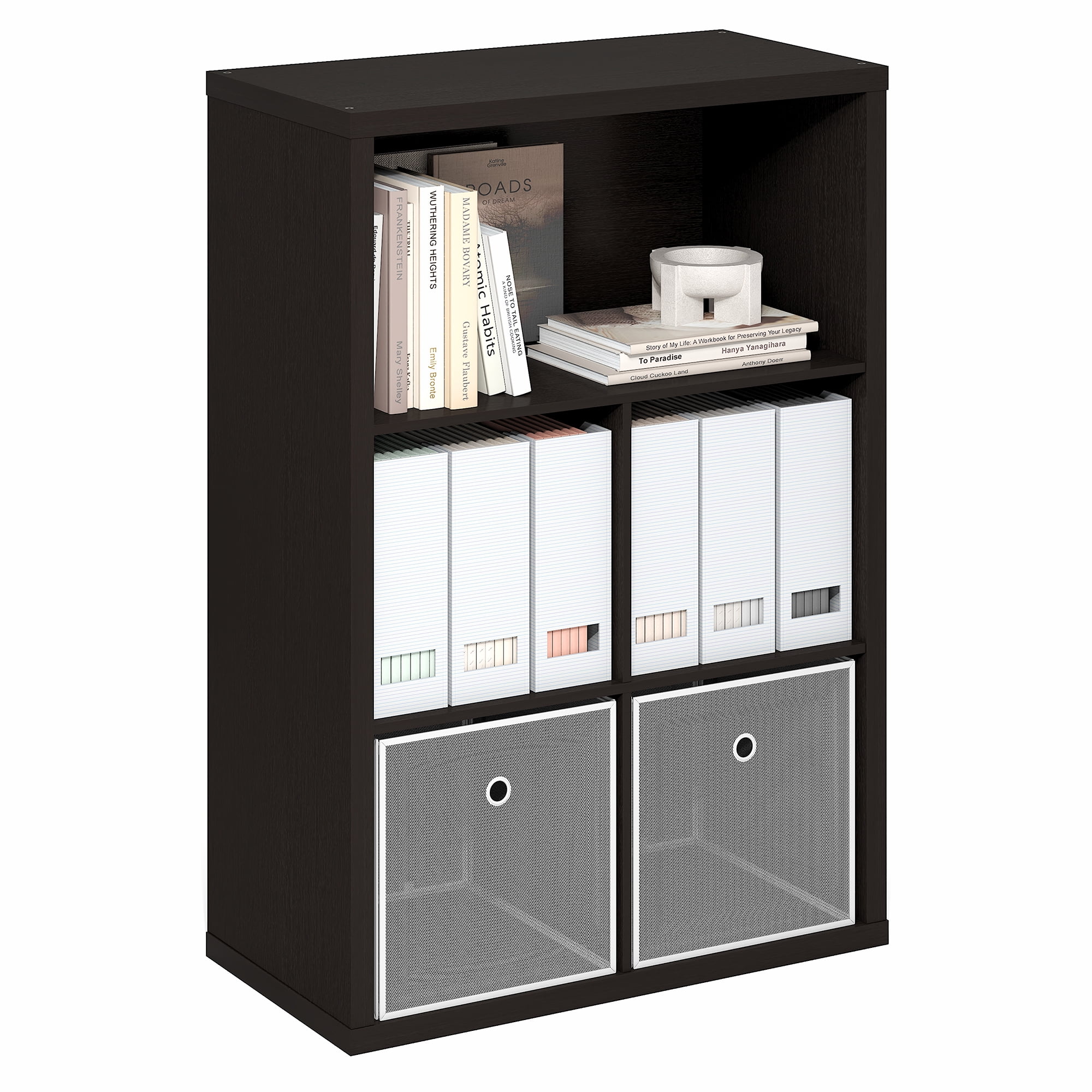 Furinno CUBICLE Closed Back Storage Organizer 5-Cube in Dark Oak ...
