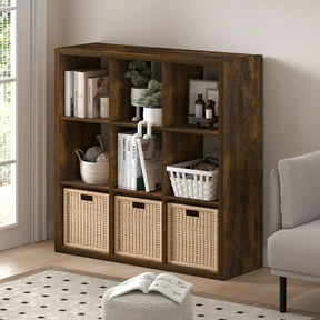 Furinno 9-Cube Wood Shelf Unit, Open Back Decorative Cube Storage ...