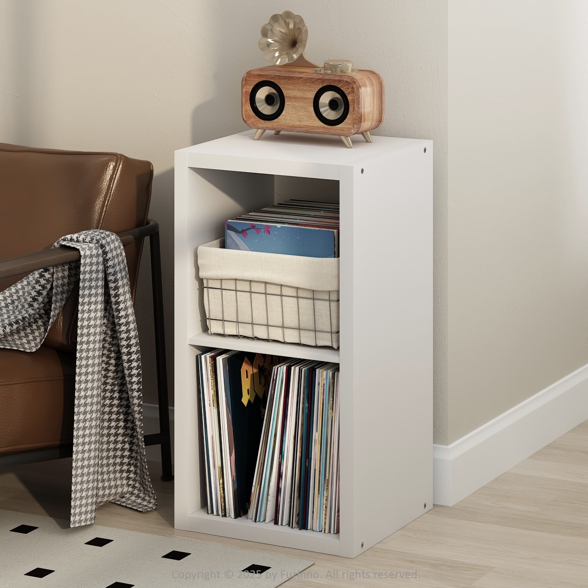 Furinno CUBICLE Vintage Vinyl Record Media Storage Organizer 2-Cube ...