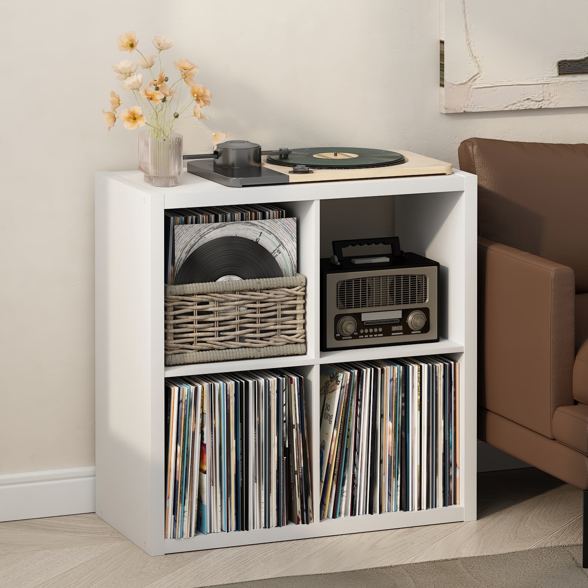 Furinno CUBICLE Vintage Vinyl Record Media Storage Organizer 4-Cube ...