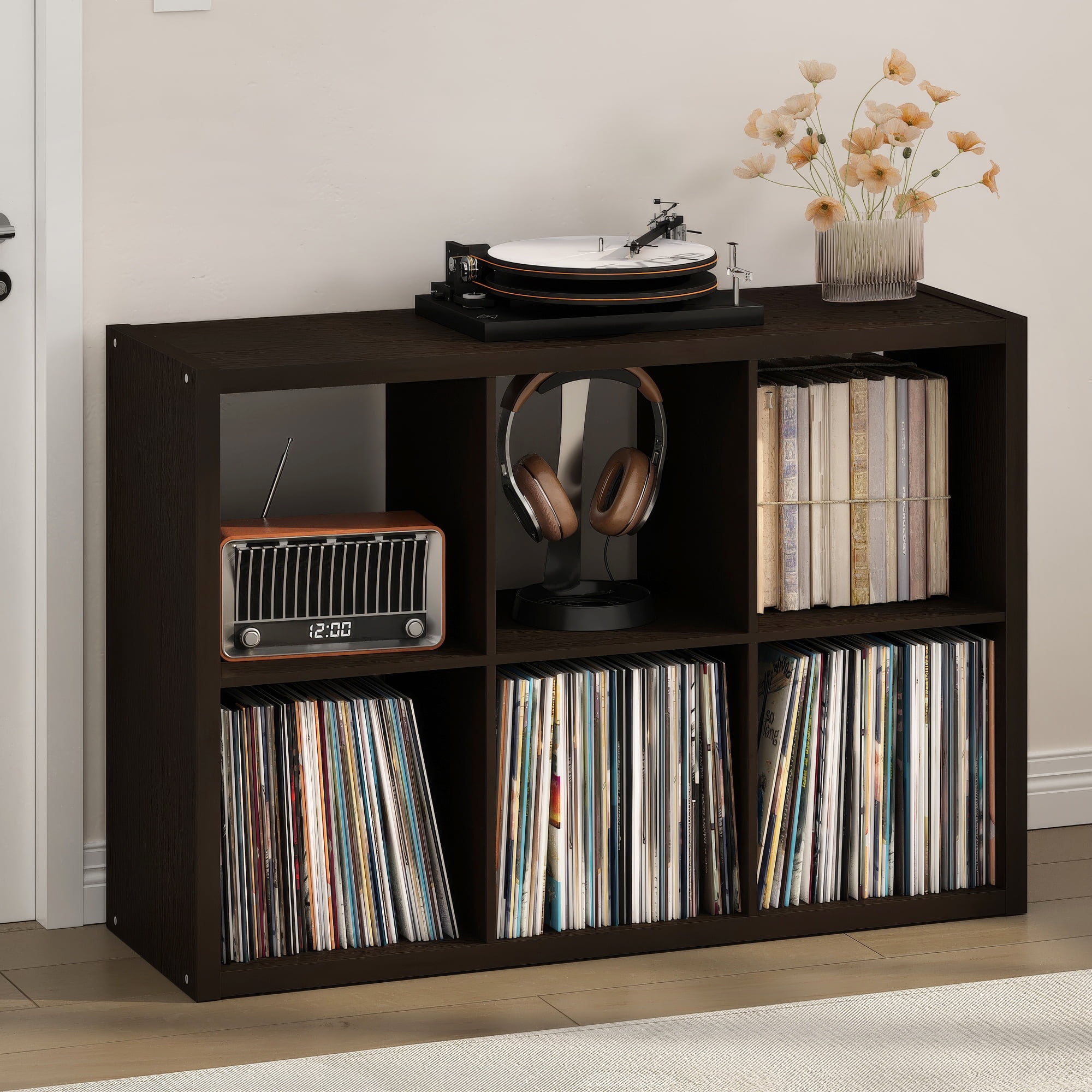 Furinno CUBICLE Vintage Vinyl Record Media Storage Organizer 6-Cube ...
