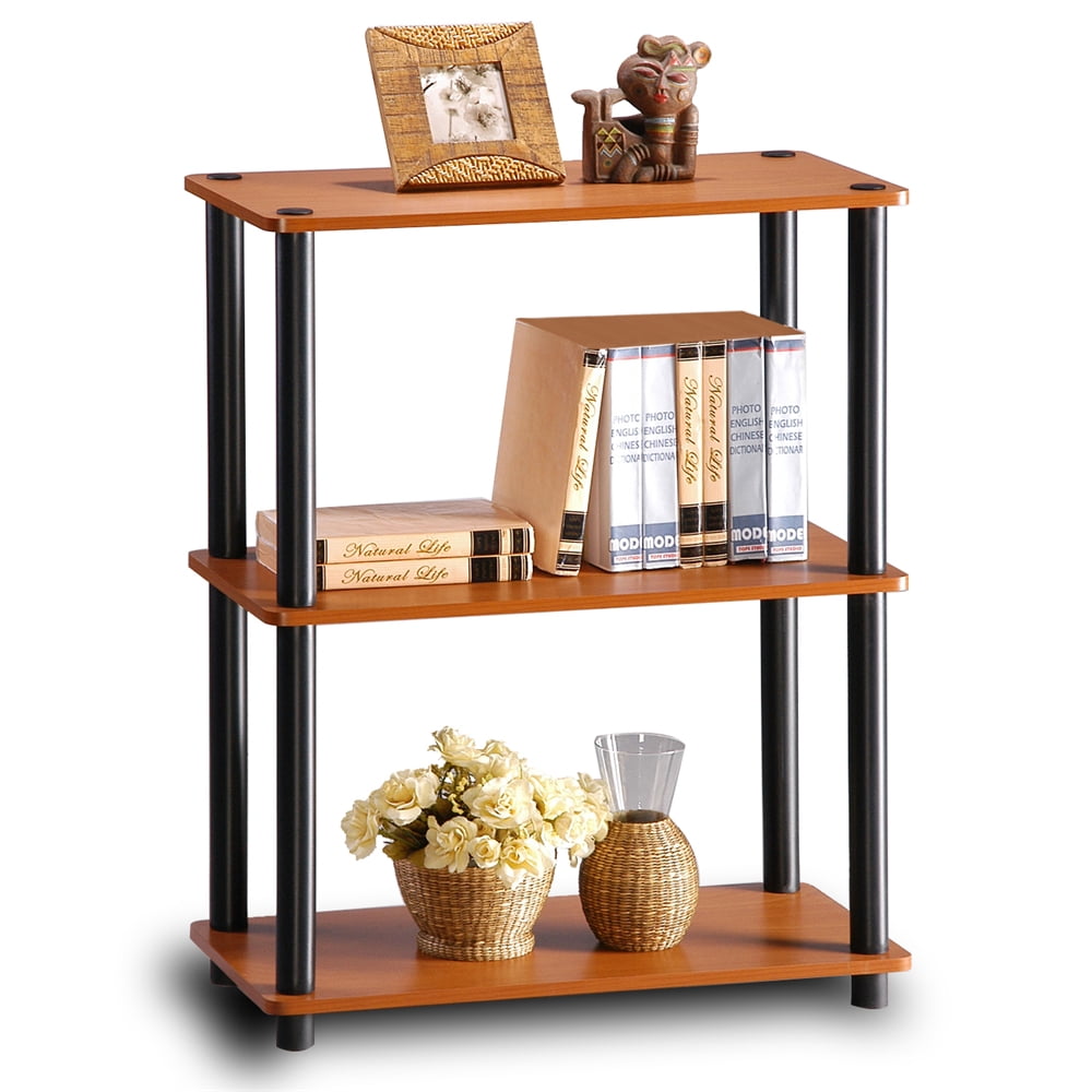 Furinno, Turn-N-Tube 3-Tier Shelf, 10024LC/BK, Light Cherry - Walmart.com
