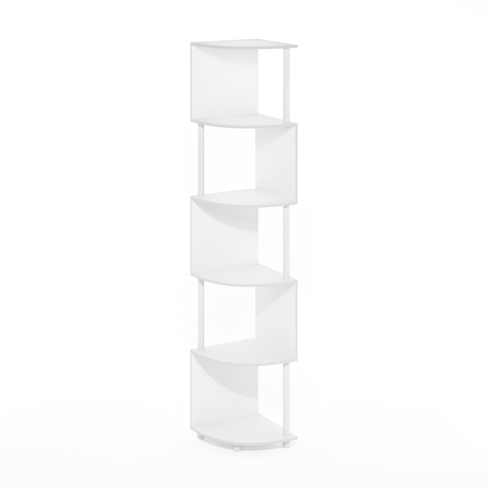 Furinno Econ 5 Tier Zigzag Corner Shelf Bookcase Bookshelf White White