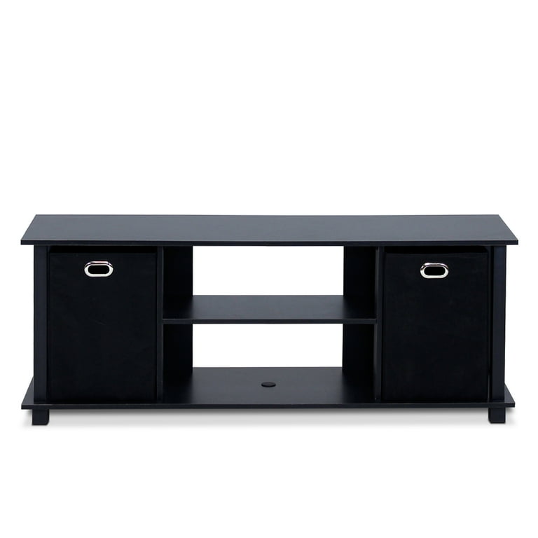 Furinno 13054BK BK Econ Entertainment Center with Storage Bins Black