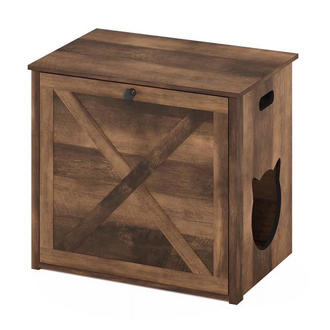 Furinno Small Cat Litter Box Enclosure, Single Door, Wooden Furniture ...