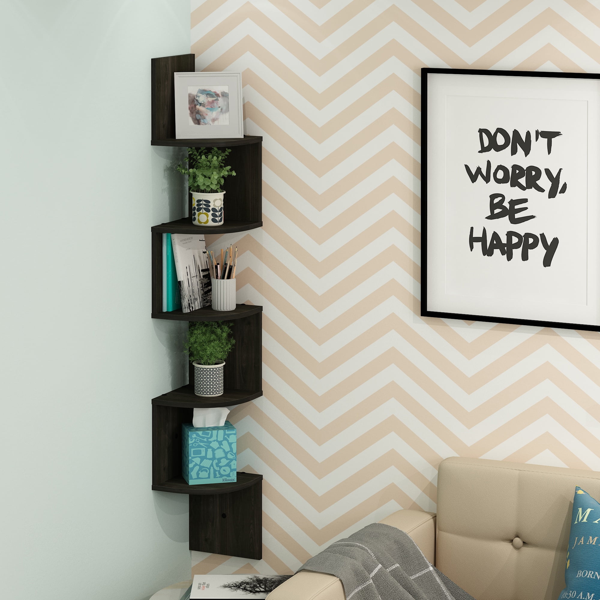 Furinno, Corner Shelf Unit, FR16122EX 5 Tier Wall Mount, Espresso ...